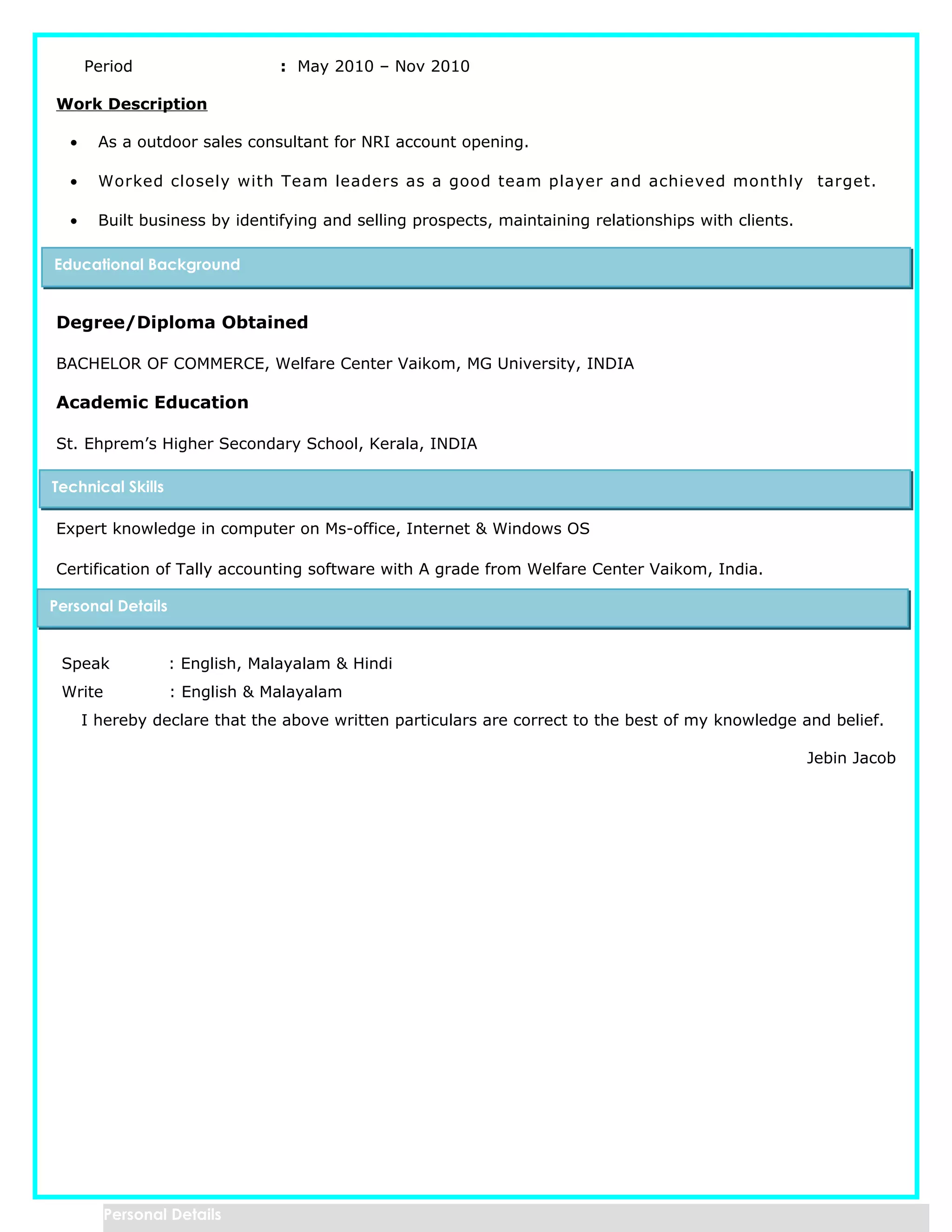 Jebin Jacob CV | DOC