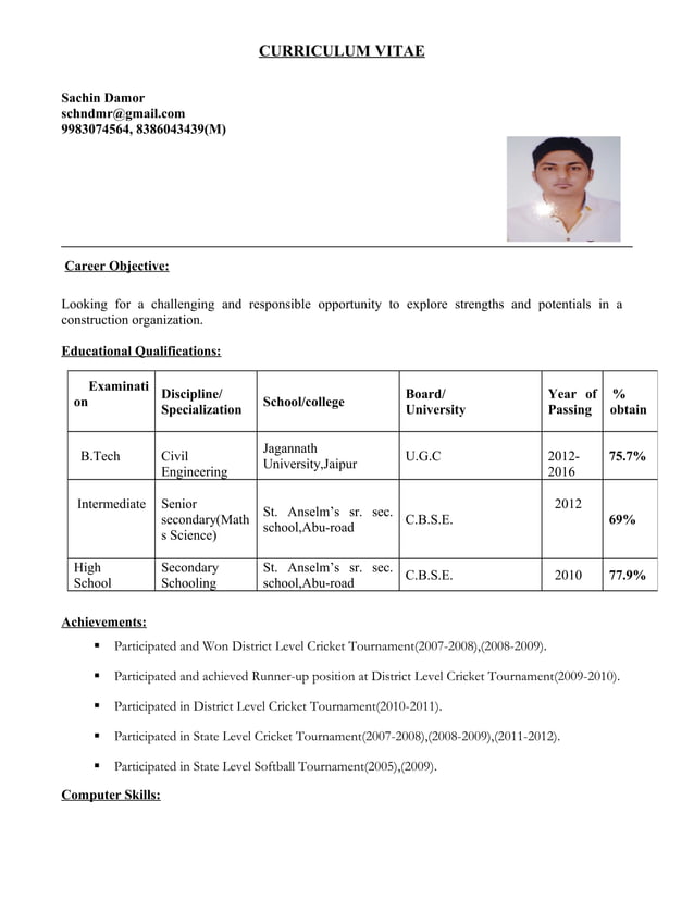 sachin resume...cnstrctn | PDF