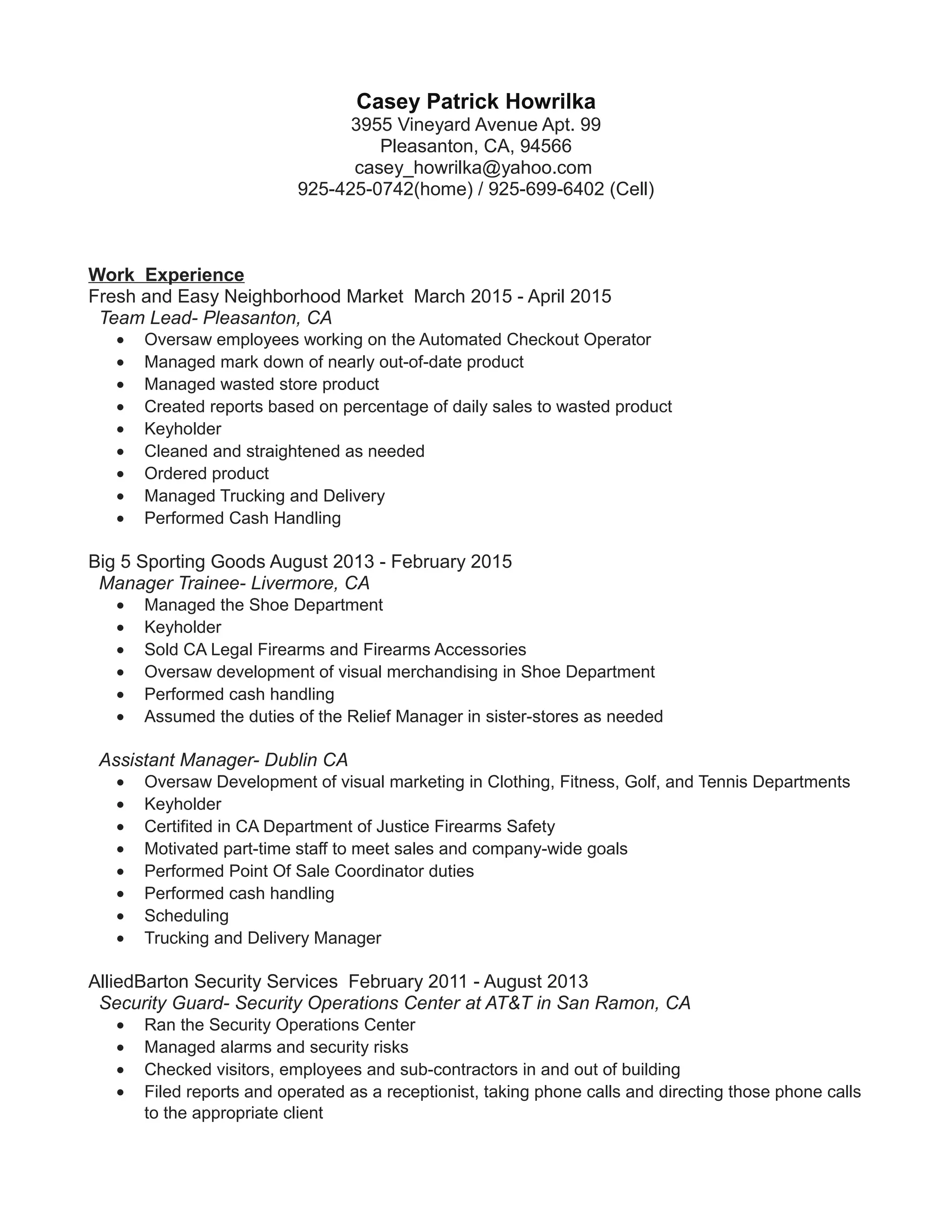 C Howrilka Resume | DOC