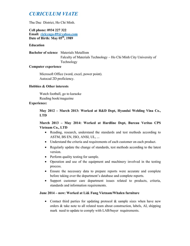 Curriculum Vitae-Ricky Ngo | PDF | Logistics | Business