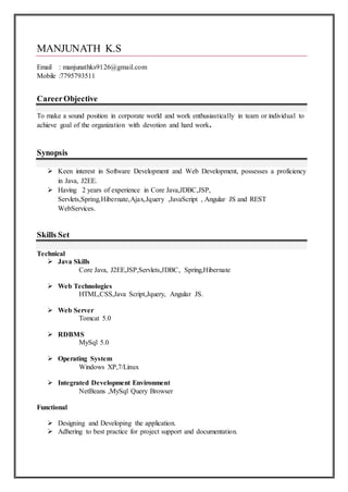 MANJUNATH KS 2 years Exp | DOCX