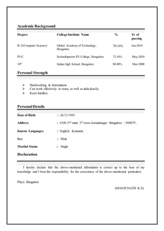 MANJUNATH KS 2 years Exp | DOCX