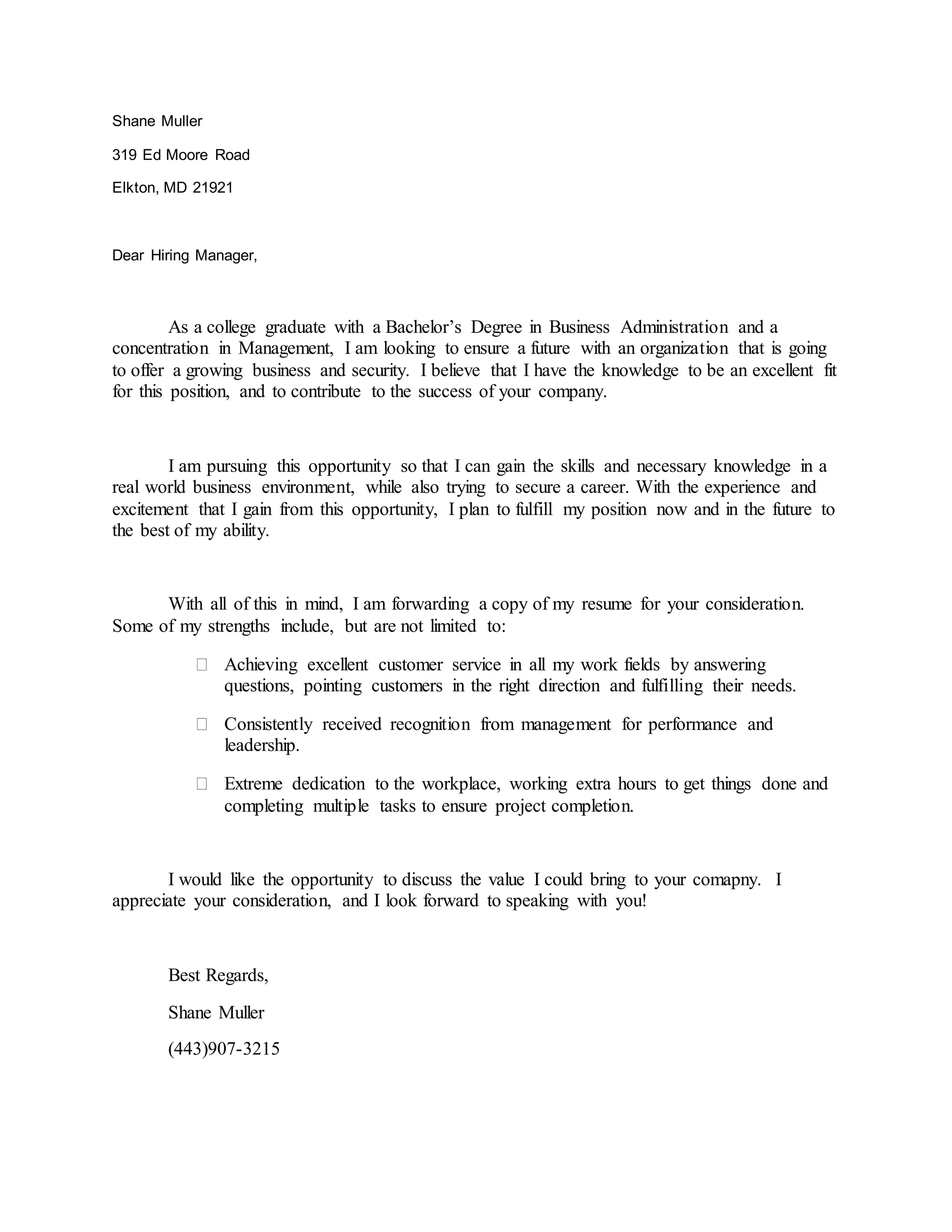 Shane Muller Cover Letter general | PDF