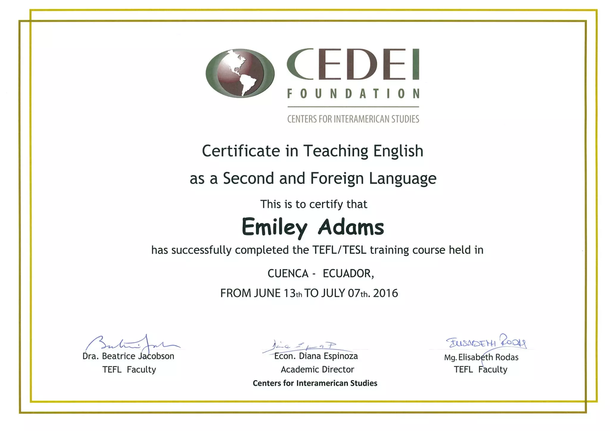 CEDEI TEFL Certificate 2016 | PDF