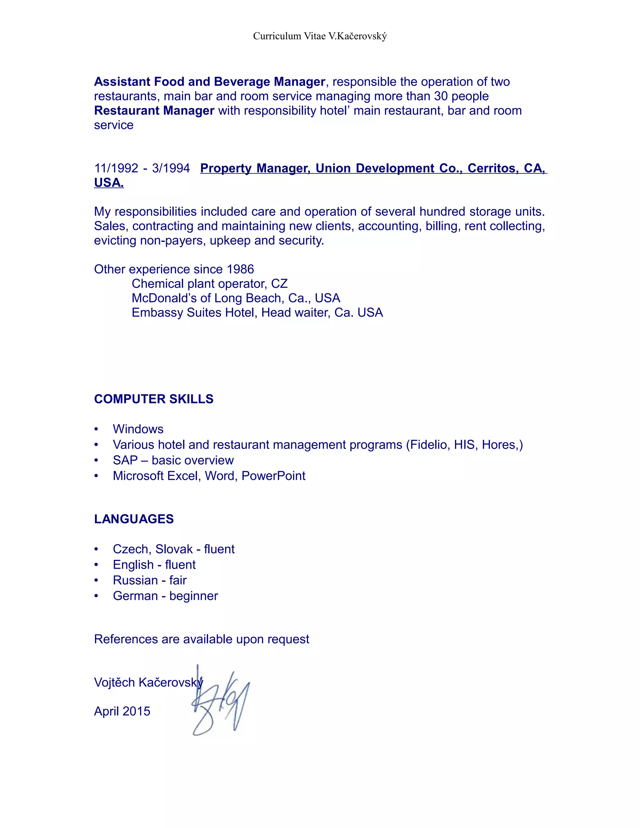 CV_Kacerovsky_engl 2016 | PDF