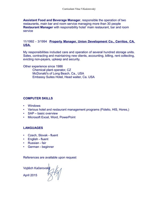 CV_Kacerovsky_engl 2016 | PDF