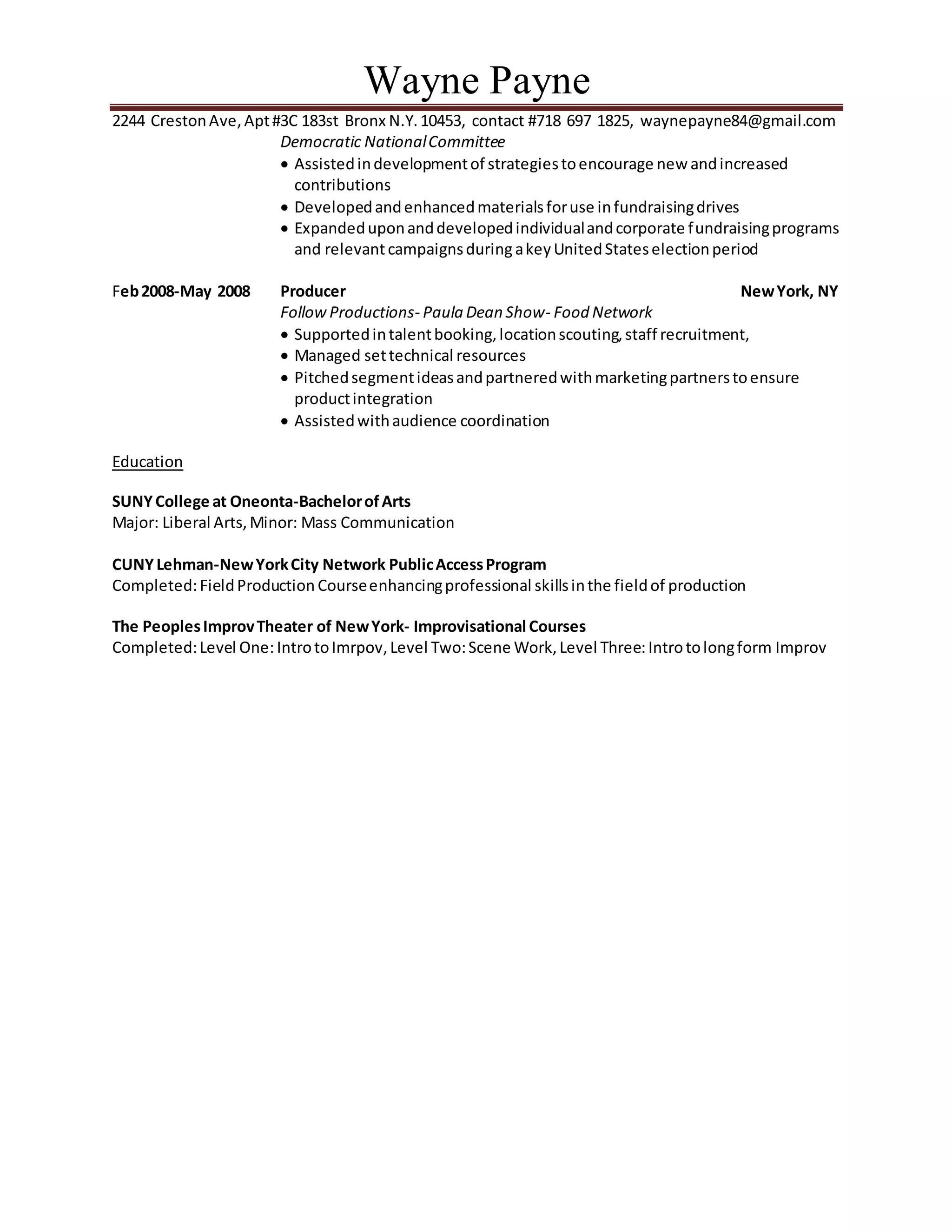 Wayne Payne's Experience Resume | DOCX