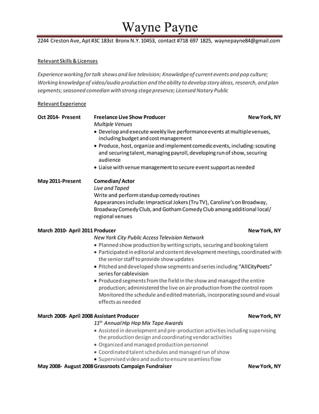 Wayne Payne's Experience Resume | DOCX