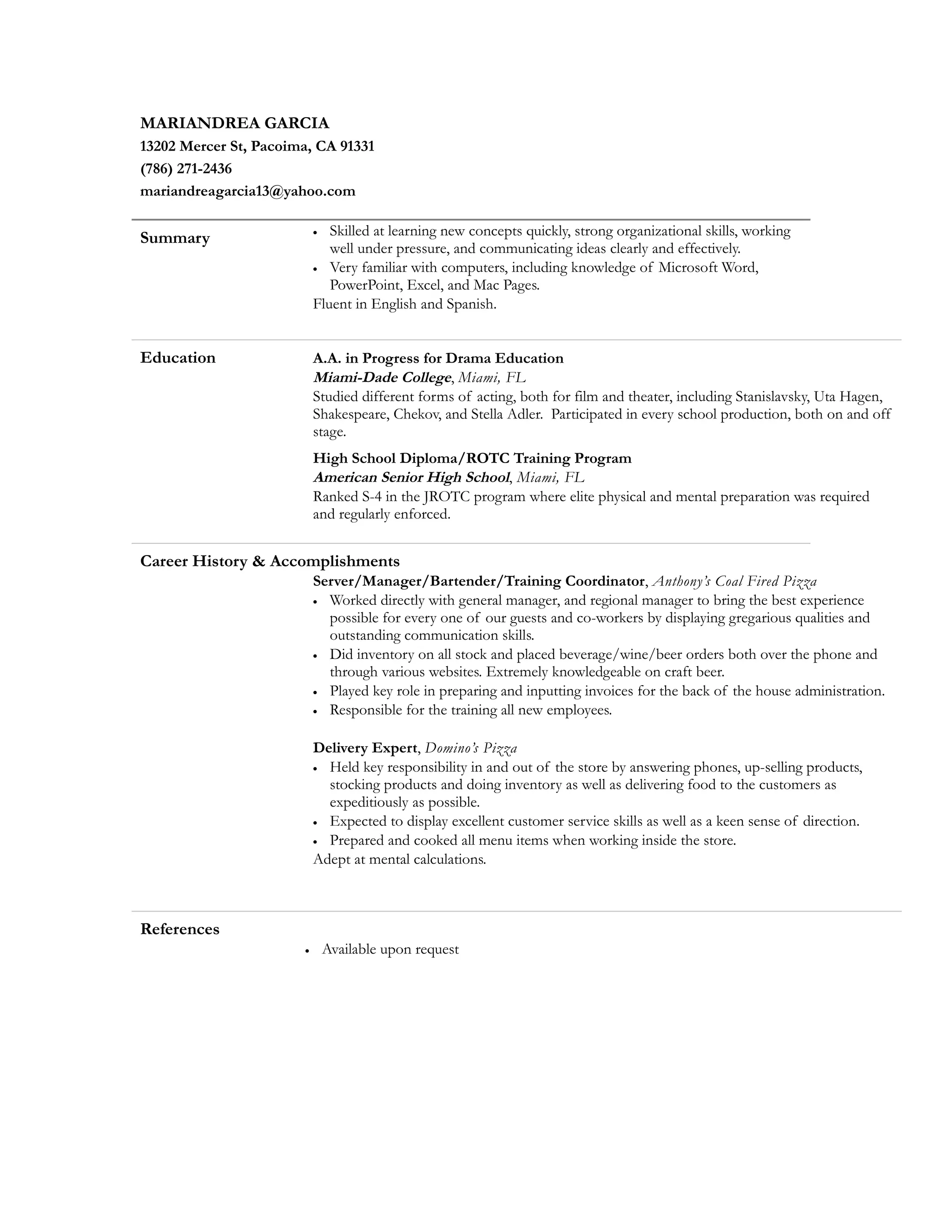 MARIANDREA GARCIA RESUME | ODT