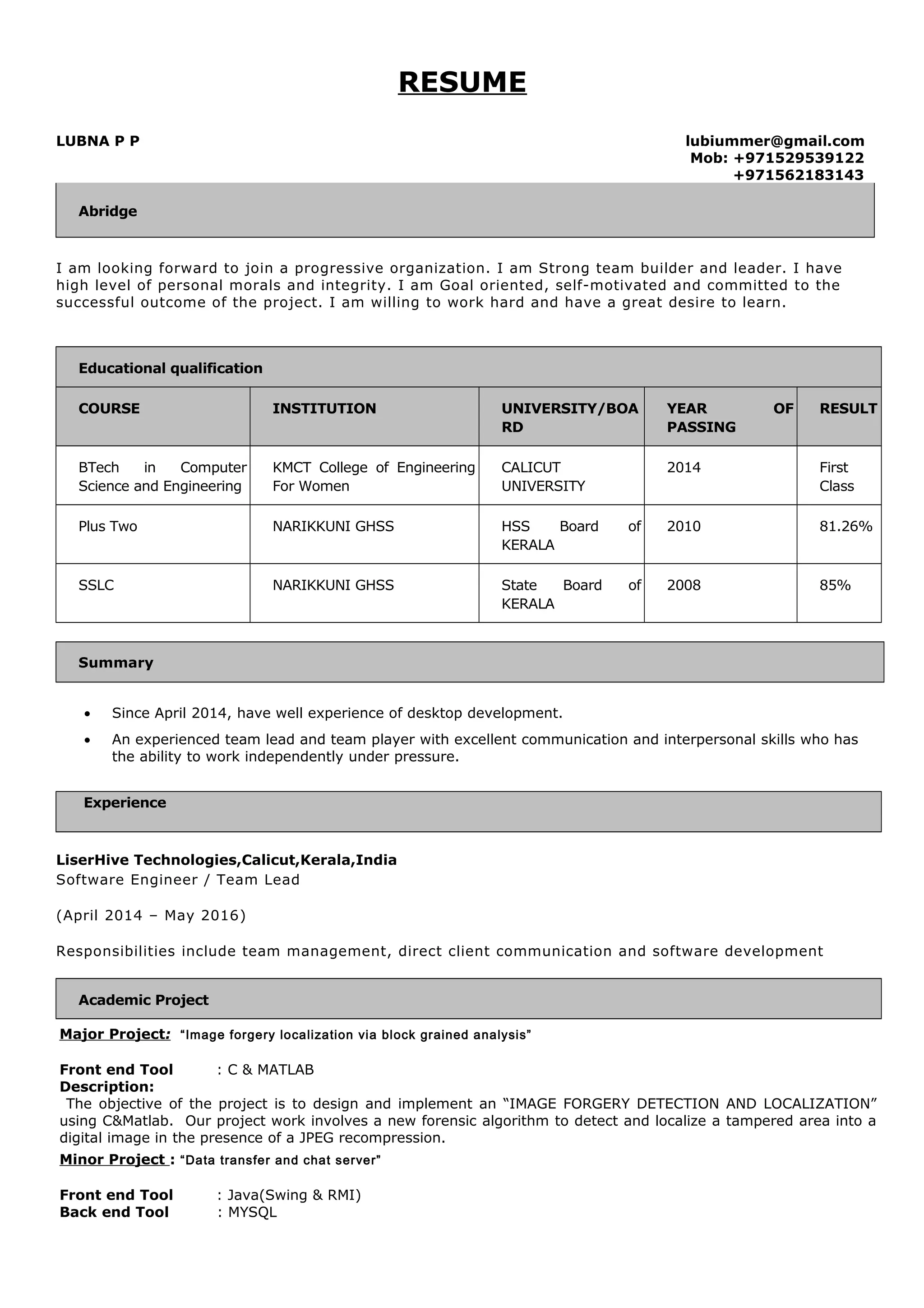 LUBNA_Resume | DOC | Programming Languages | Computing