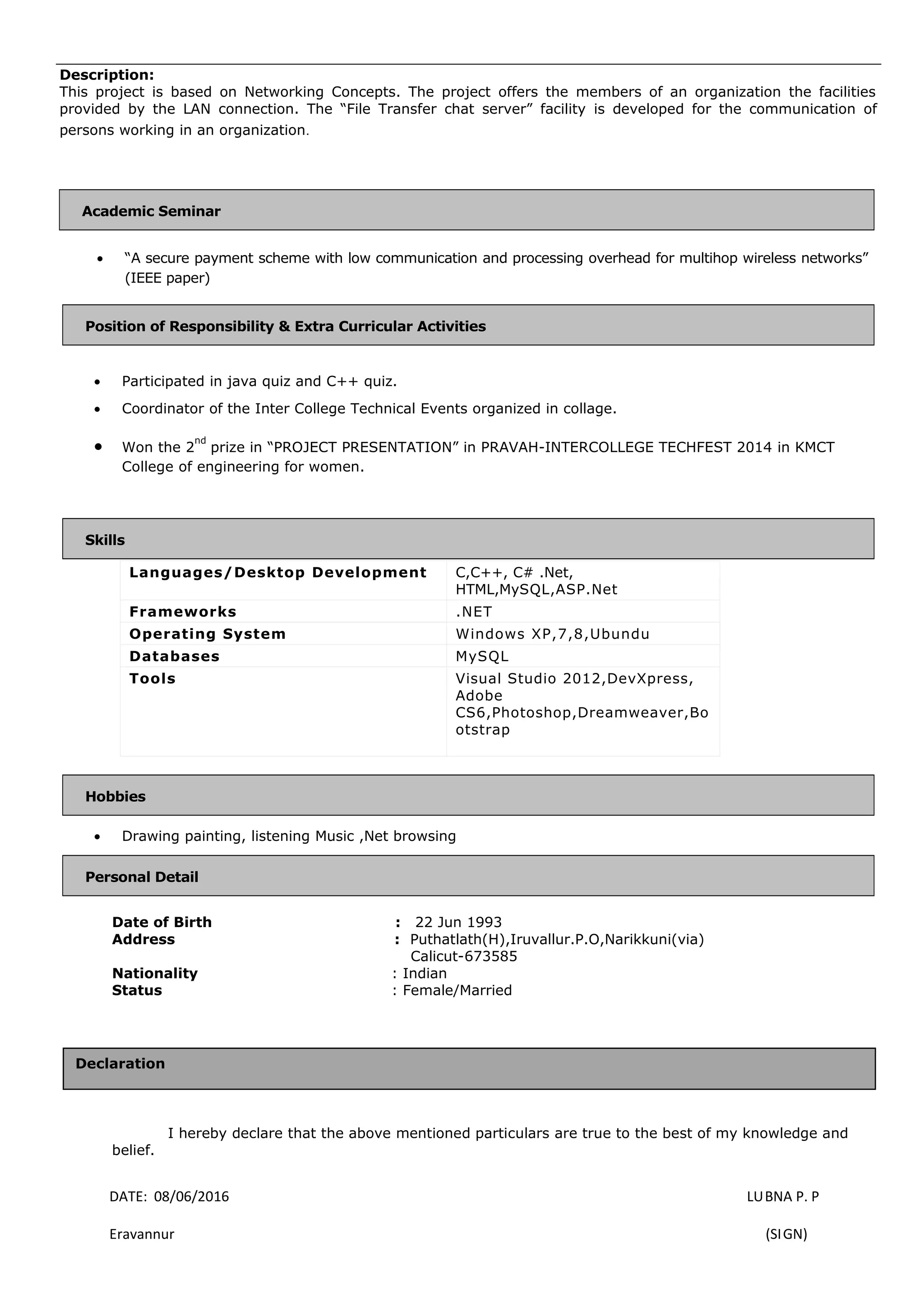 LUBNA_Resume | DOC | Programming Languages | Computing