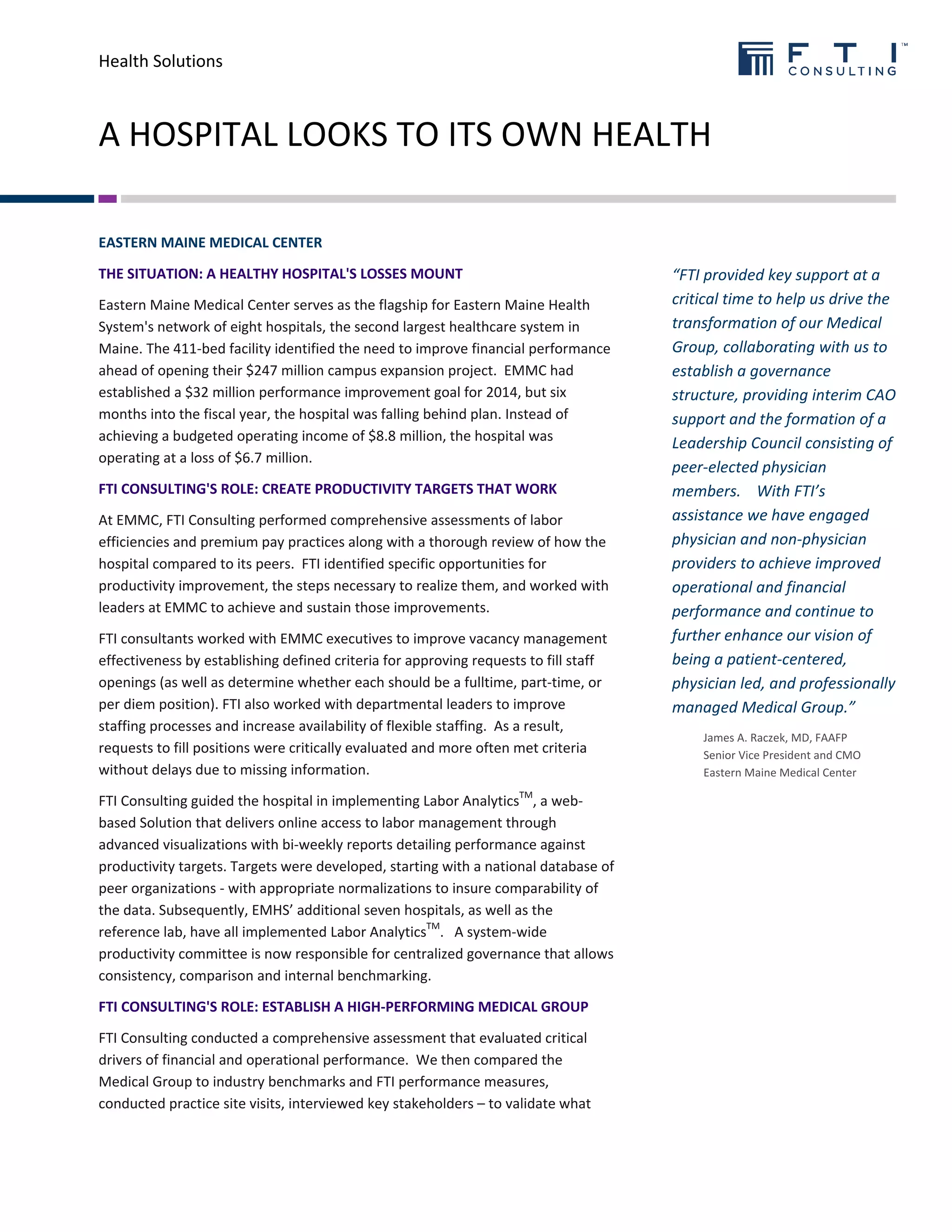 Case Study - EMMC Labor and PE - FTI Consulting | PDF Case Study - EMMC Labor and PE - FTI Consulting | PDF