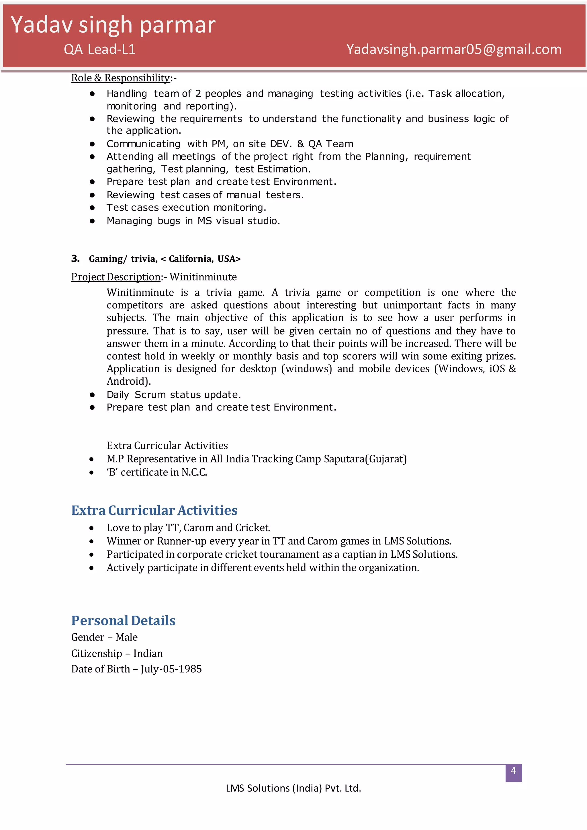 Resume _Yadav Singh parmar | DOCX | Web Conferencing | Computer ...