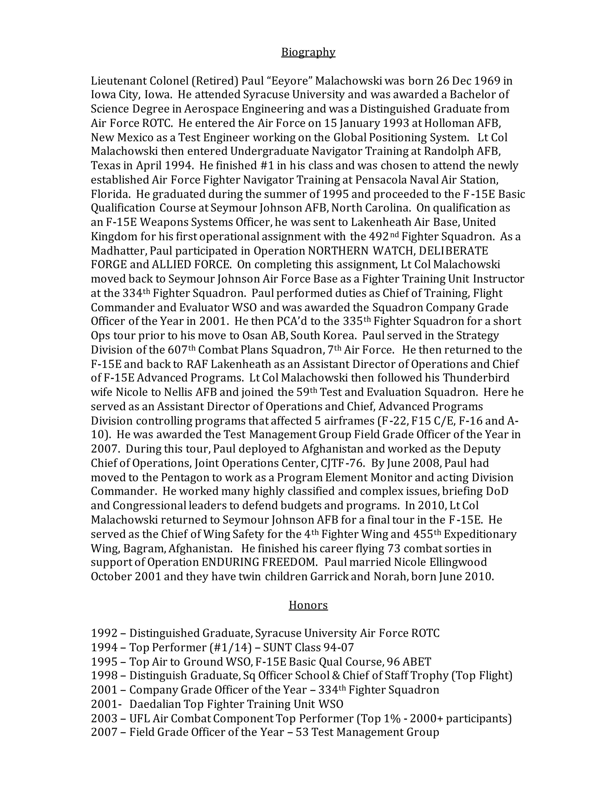 Malachowski Paul Bio Info | DOCX