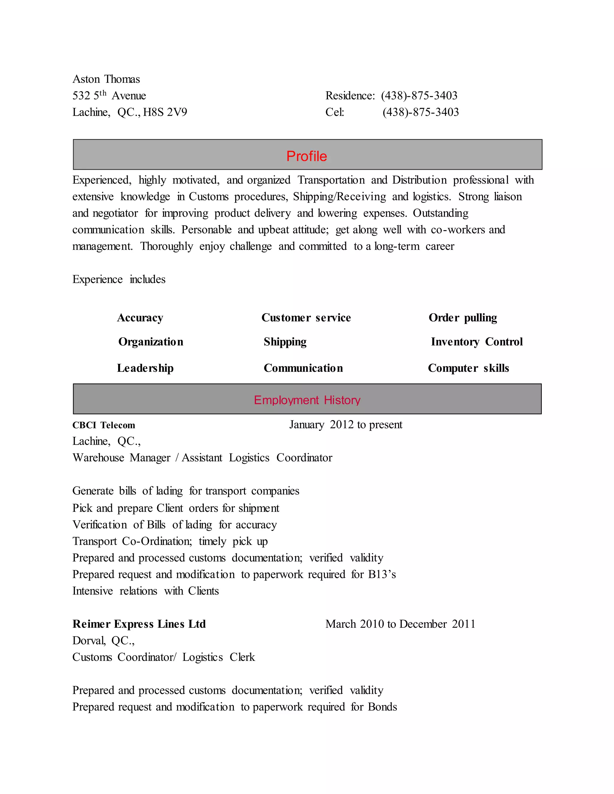 Aston Thomas CV | PDF