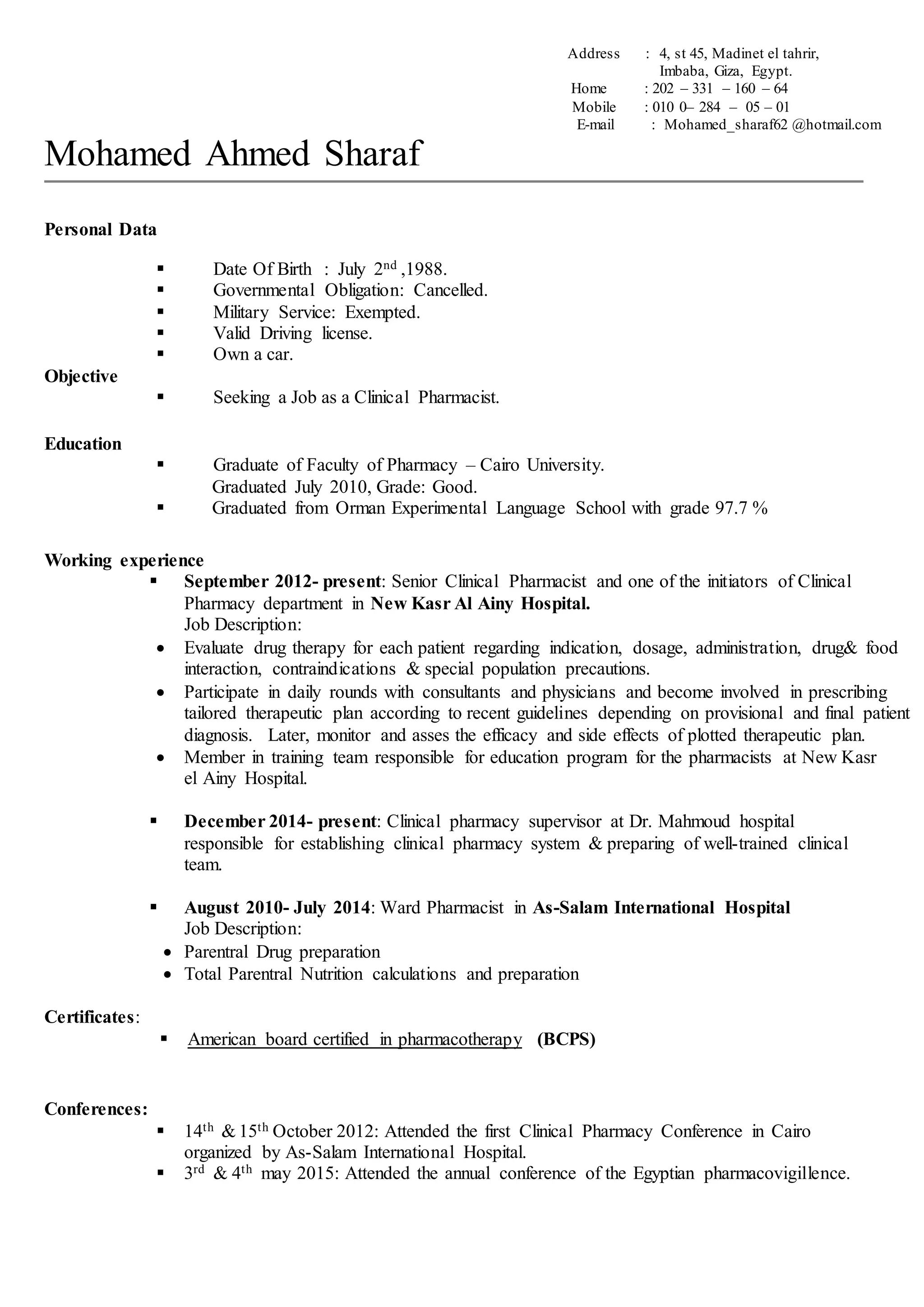 Mohamed Ahmed Sharaf CV (01) | PDF