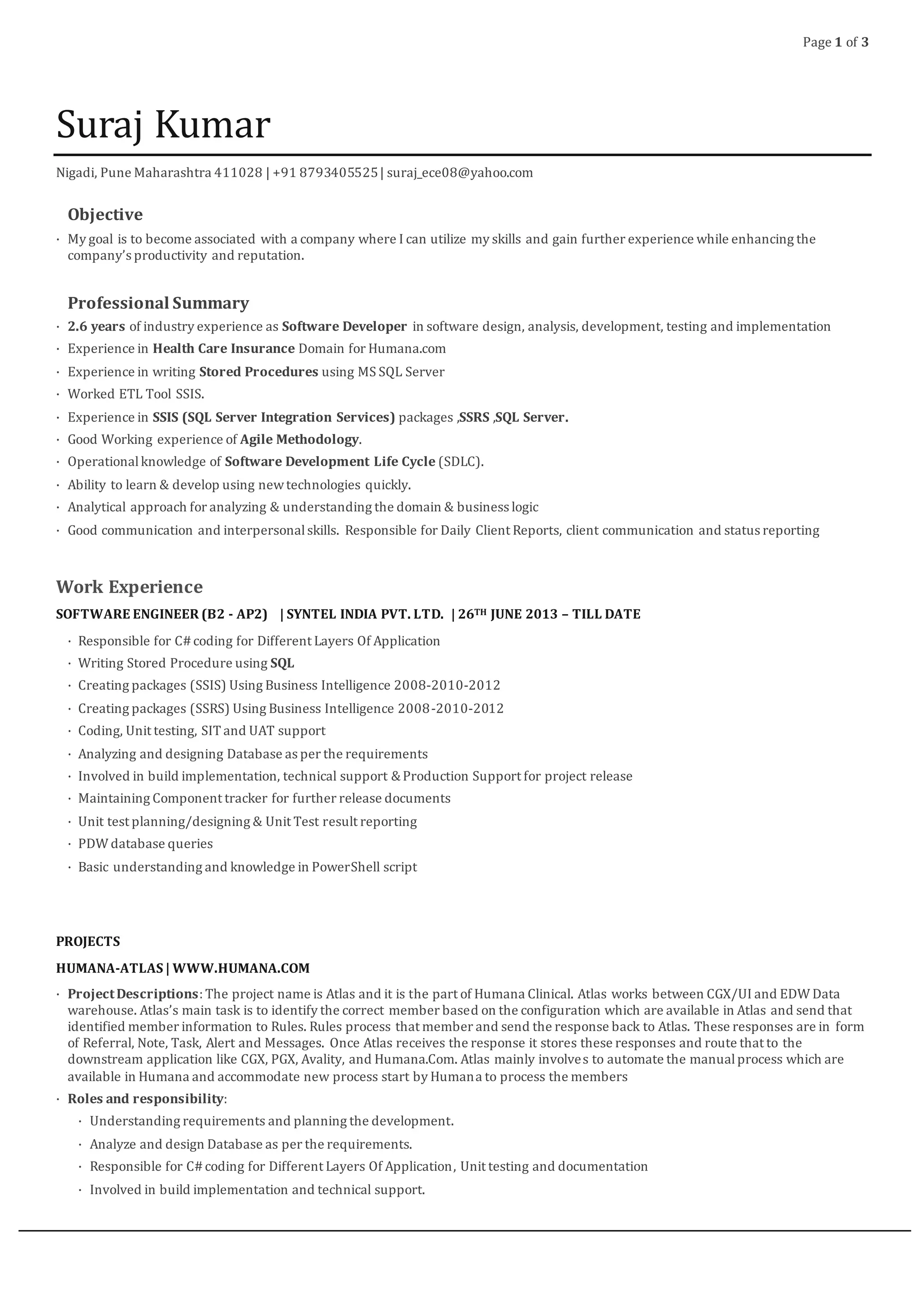 Resume_suraj | DOCX | Databases | Computer Software and Applications