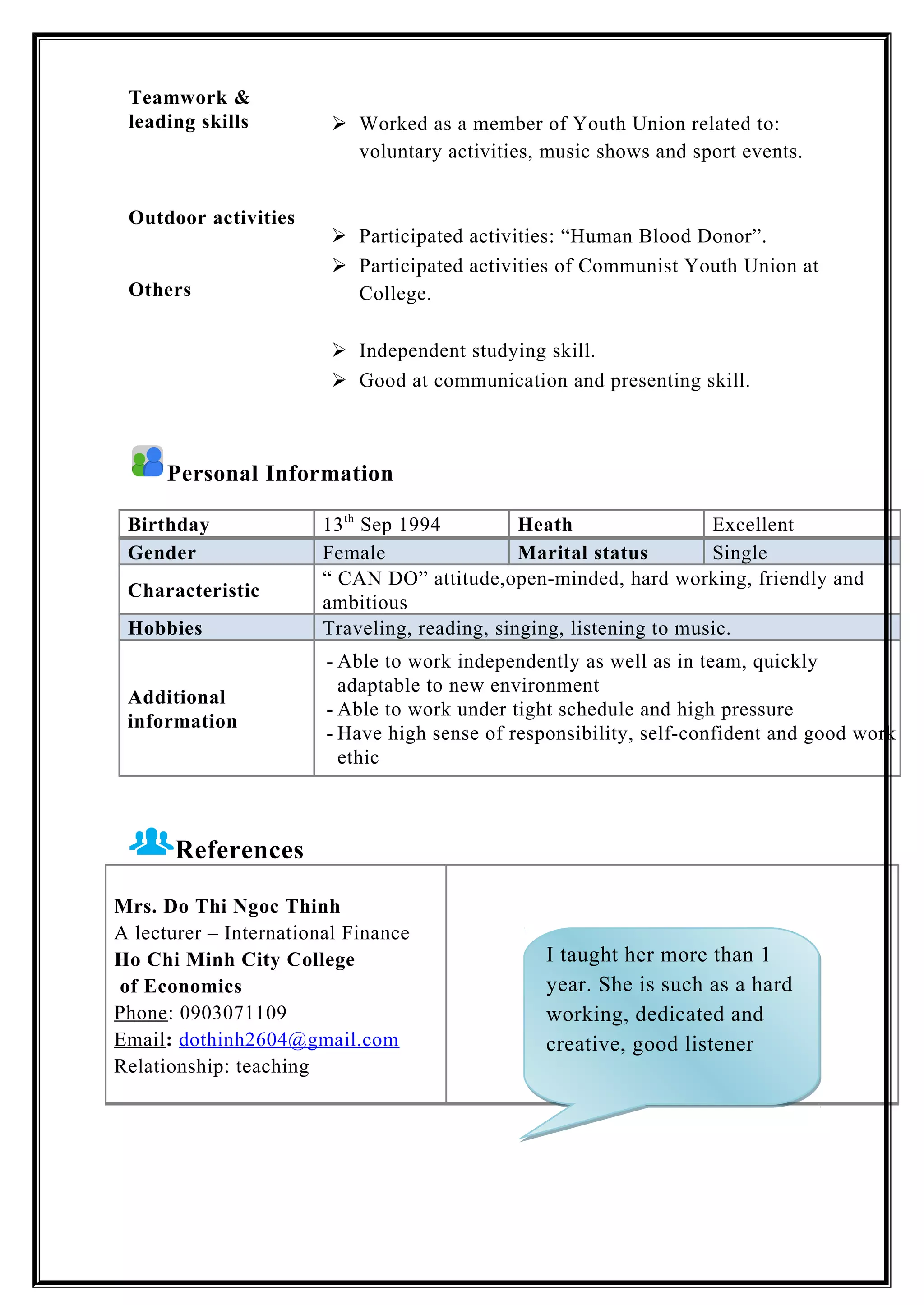 CV - SALES -DANG THI HONG VY | DOC | Business Administration | Business