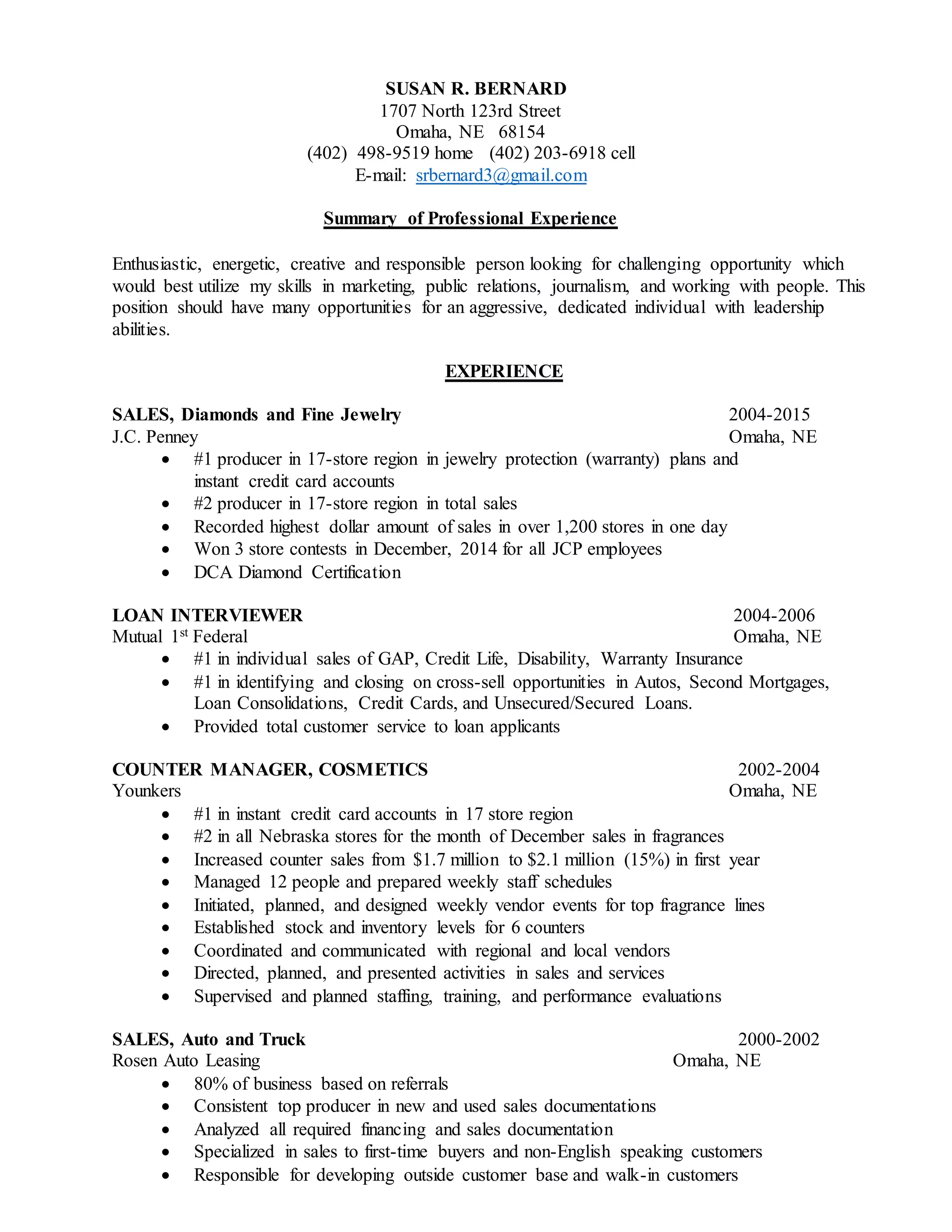 Susan Bernard Resume | DOCX