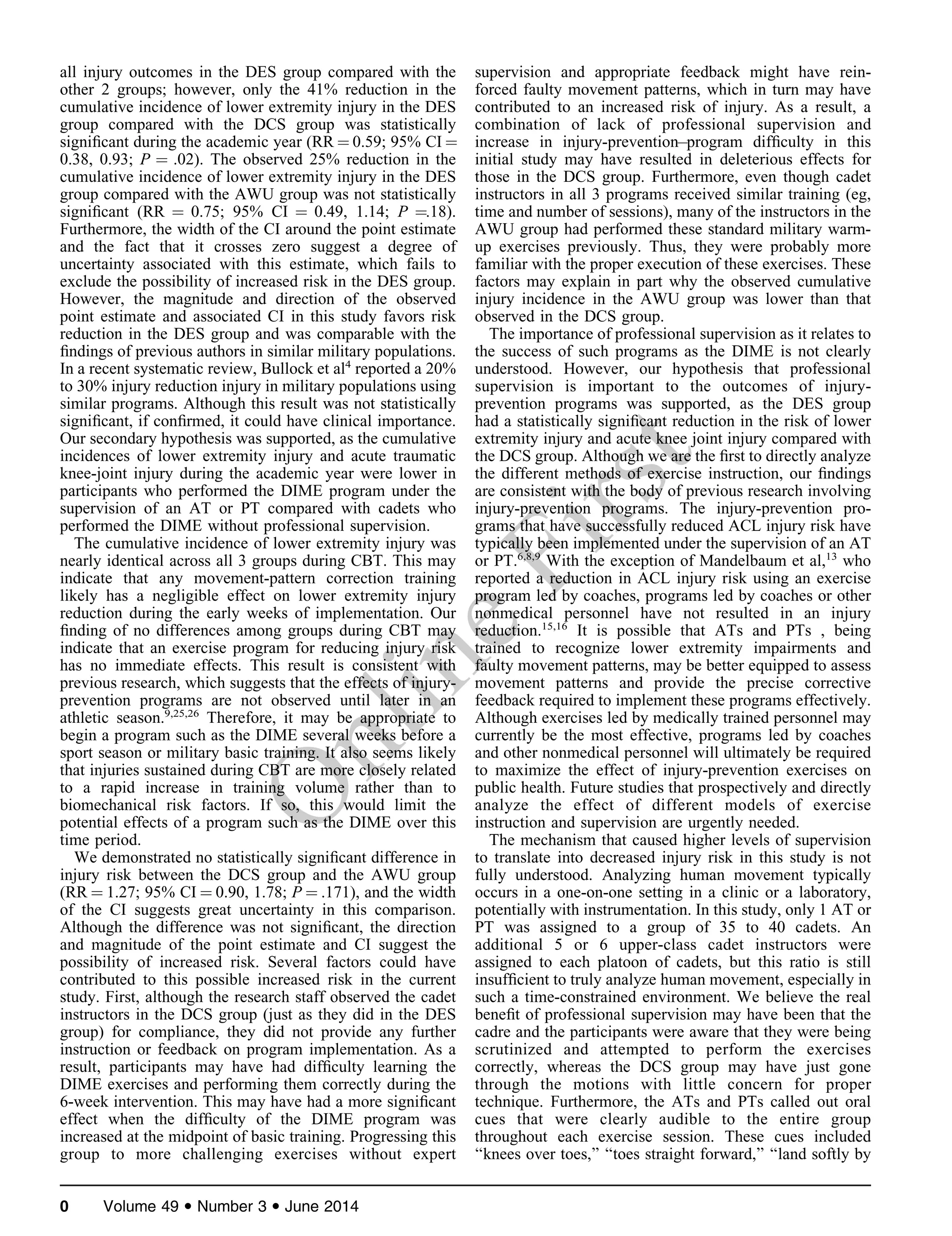 Risk of Lower Extremity Injury in a Military Cadet Poplulation After a ...