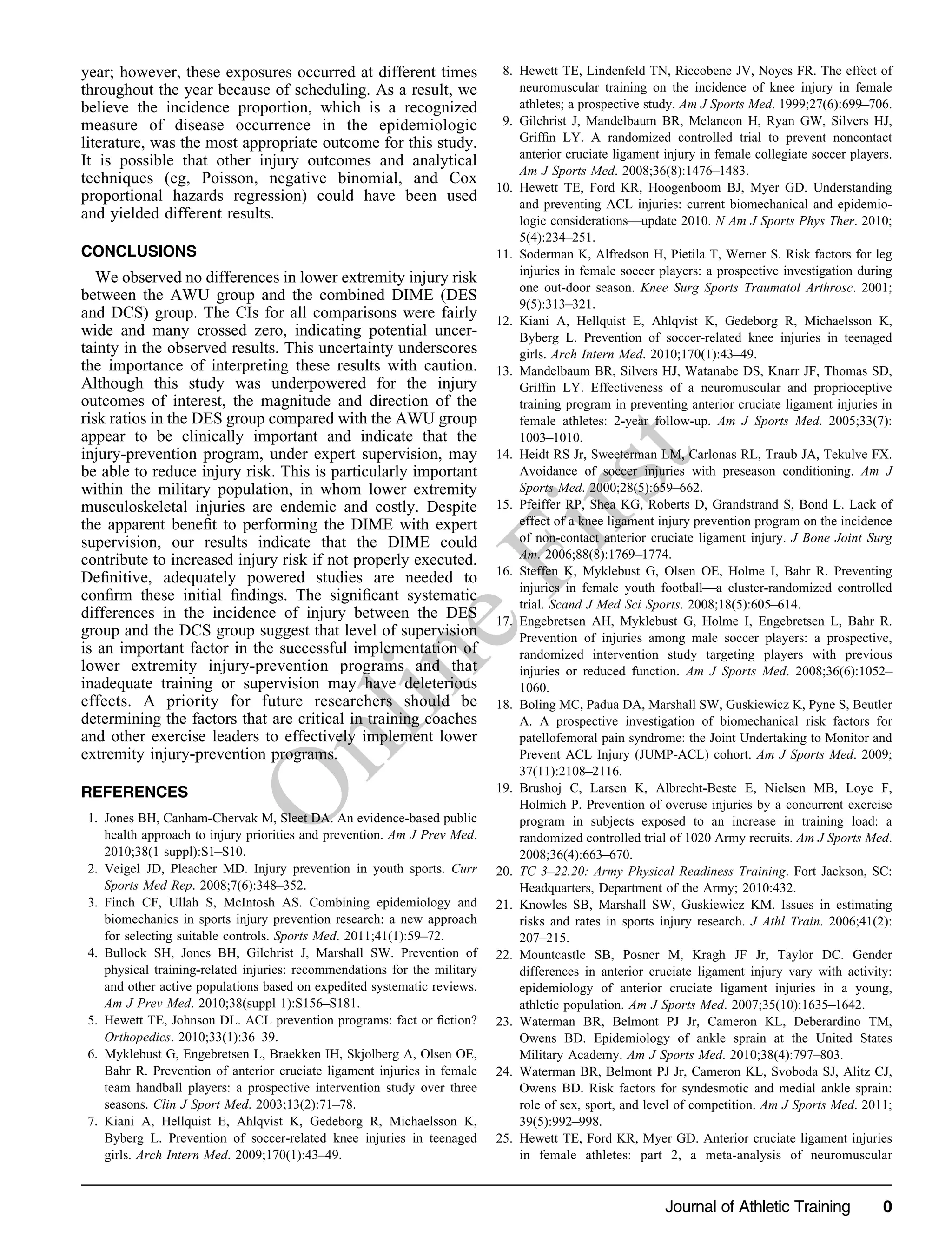 Risk of Lower Extremity Injury in a Military Cadet Poplulation After a ...