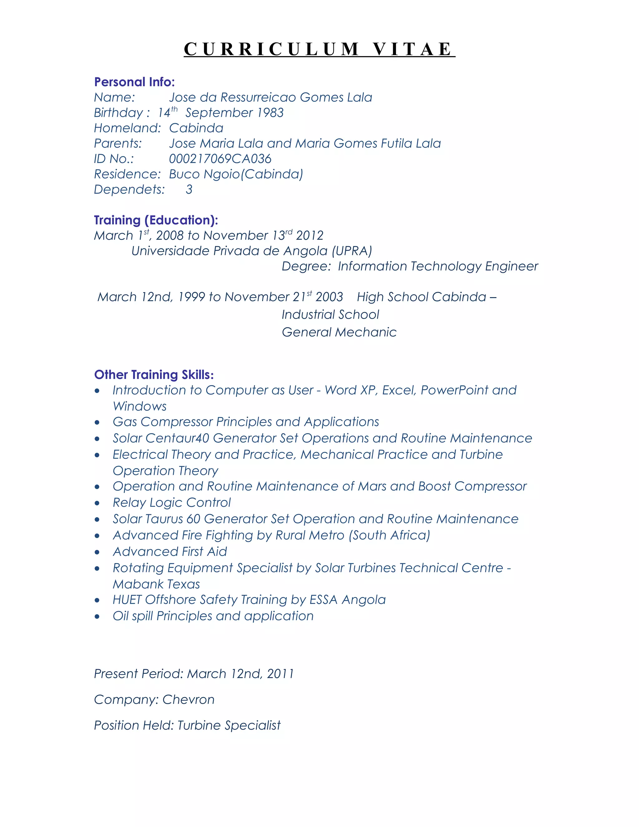 Jose's cv | DOC | Technology & Computing