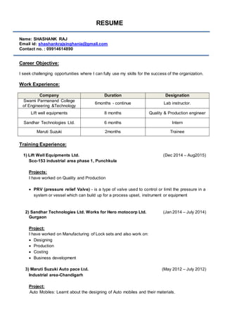 shashank raj resume | DOCX