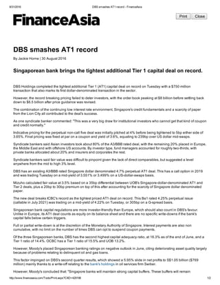 DBS smashes AT1 record - FinanceAsia | PDF