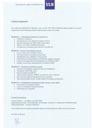 ULB - Certificate of Higher Education in Translational Medicine | PDF