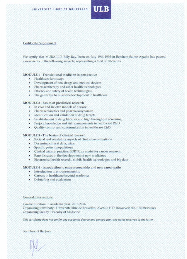 ULB - Certificate of Higher Education in Translational Medicine | PDF