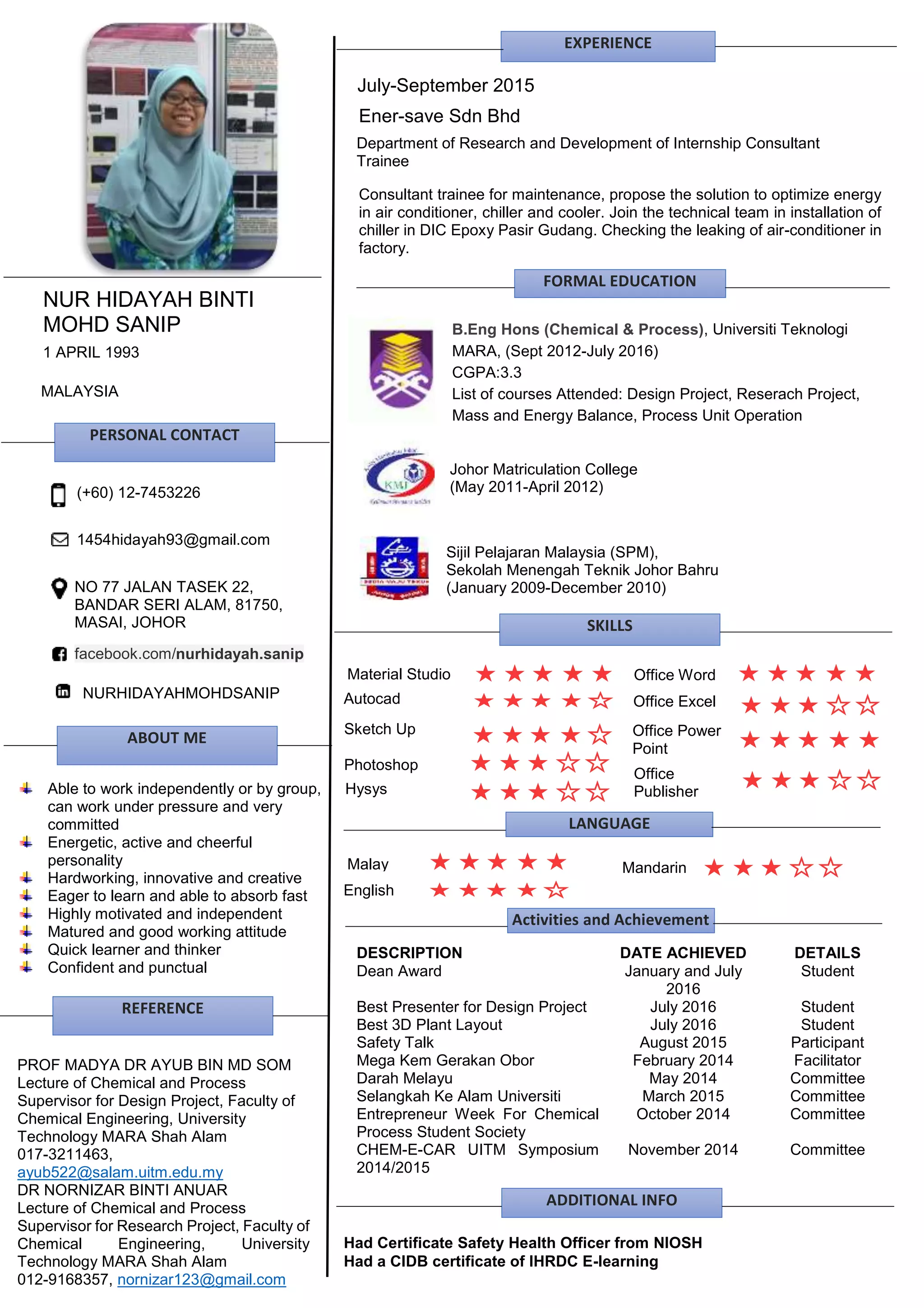 RESUME-NUR HIDAYAH MOHD SANIP | PDF