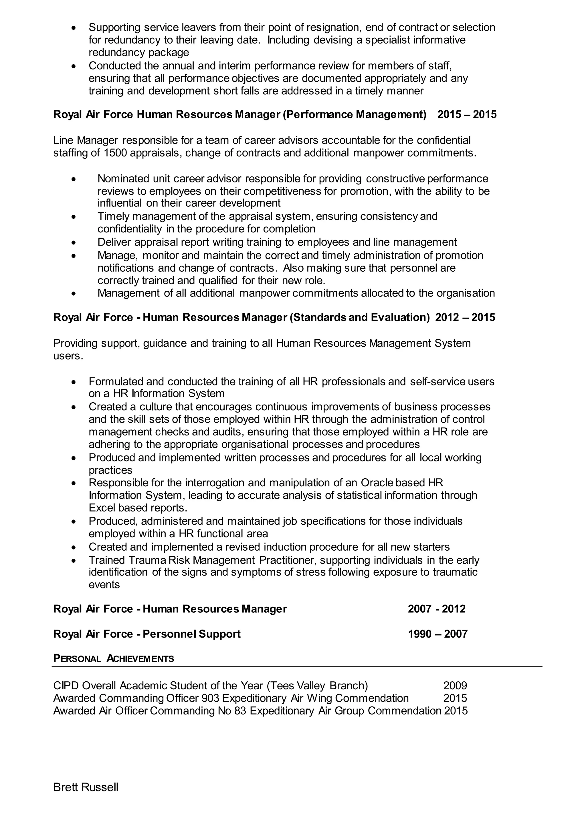 CV - Brett Russell MA Chartered MCIPD | PDF