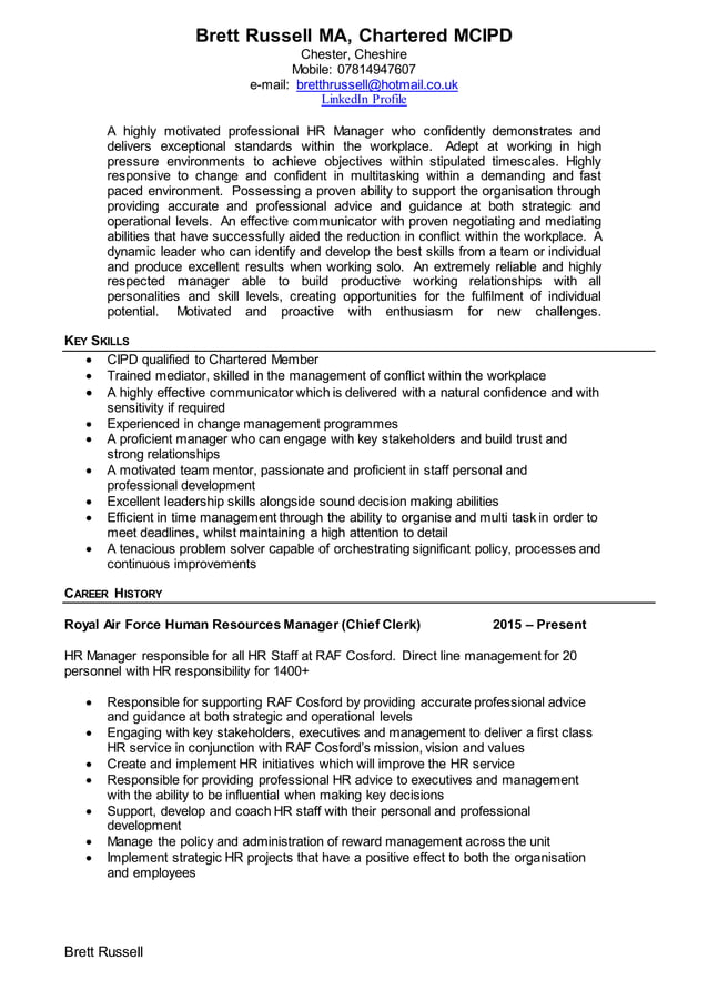 CV - Brett Russell MA Chartered MCIPD | PDF