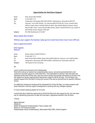 Appreciation for Interfaces Support | DOC | IT and Internet Support ...