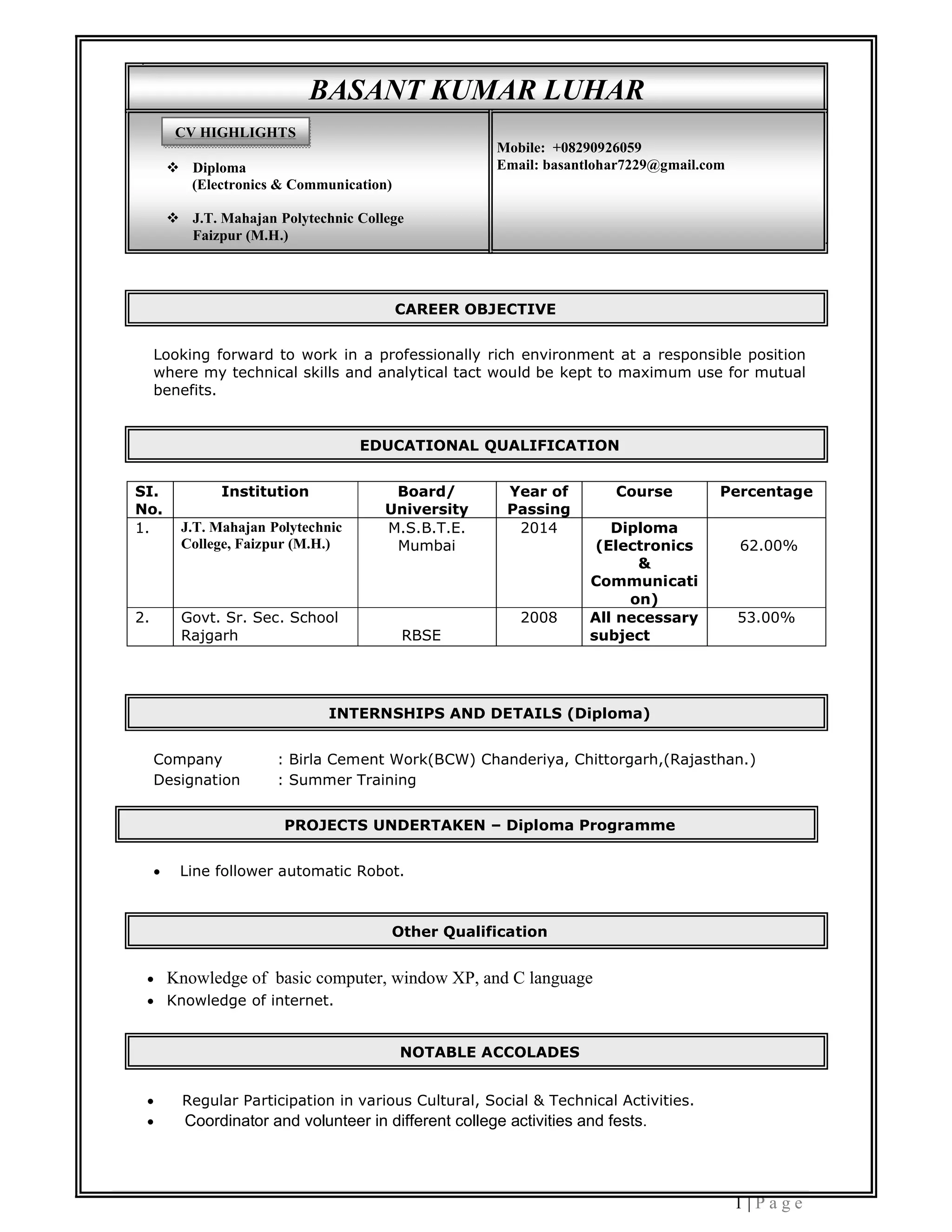 BASANT RESUME | PDF