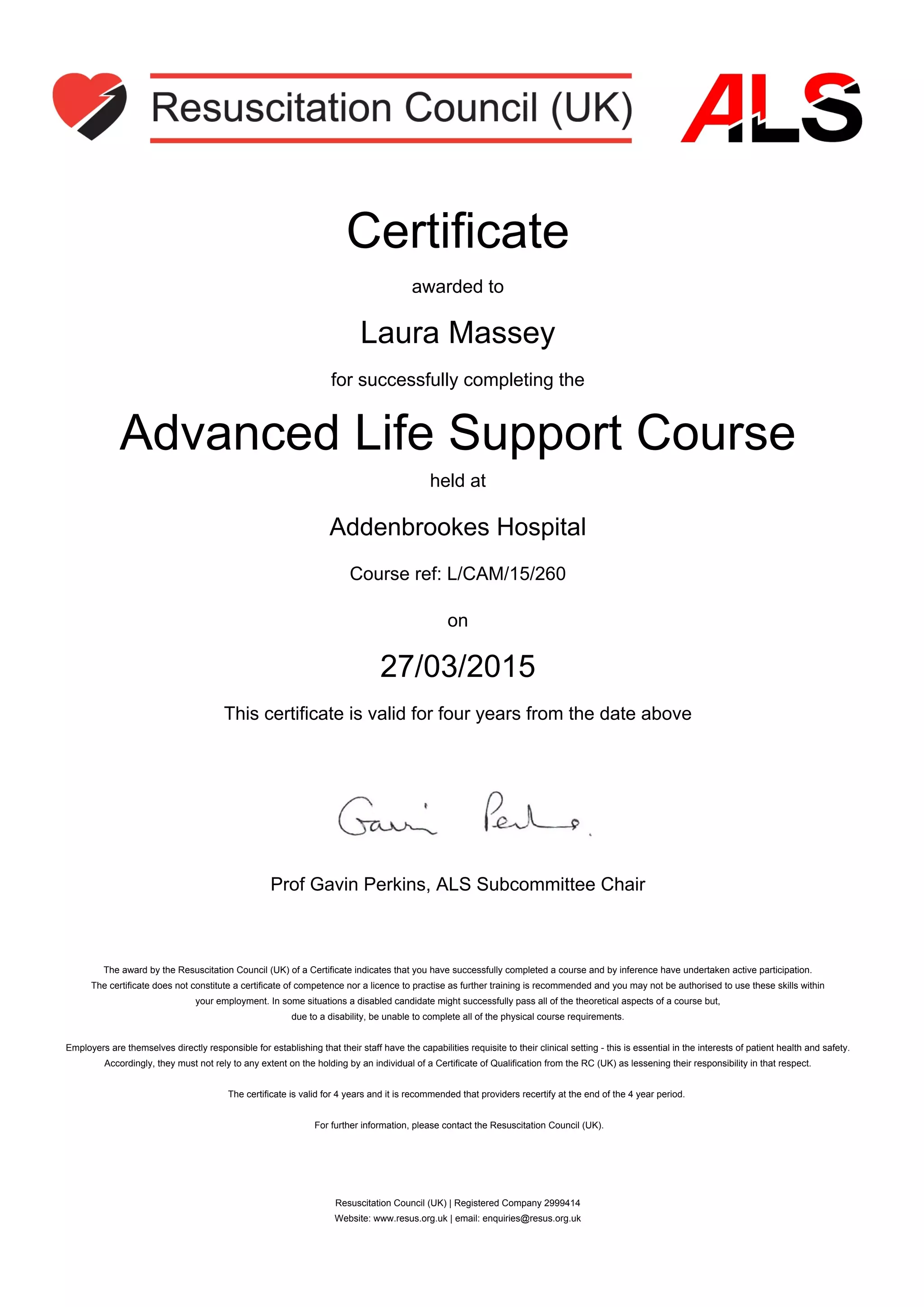 LM ALS Certificate 150330 | PDF