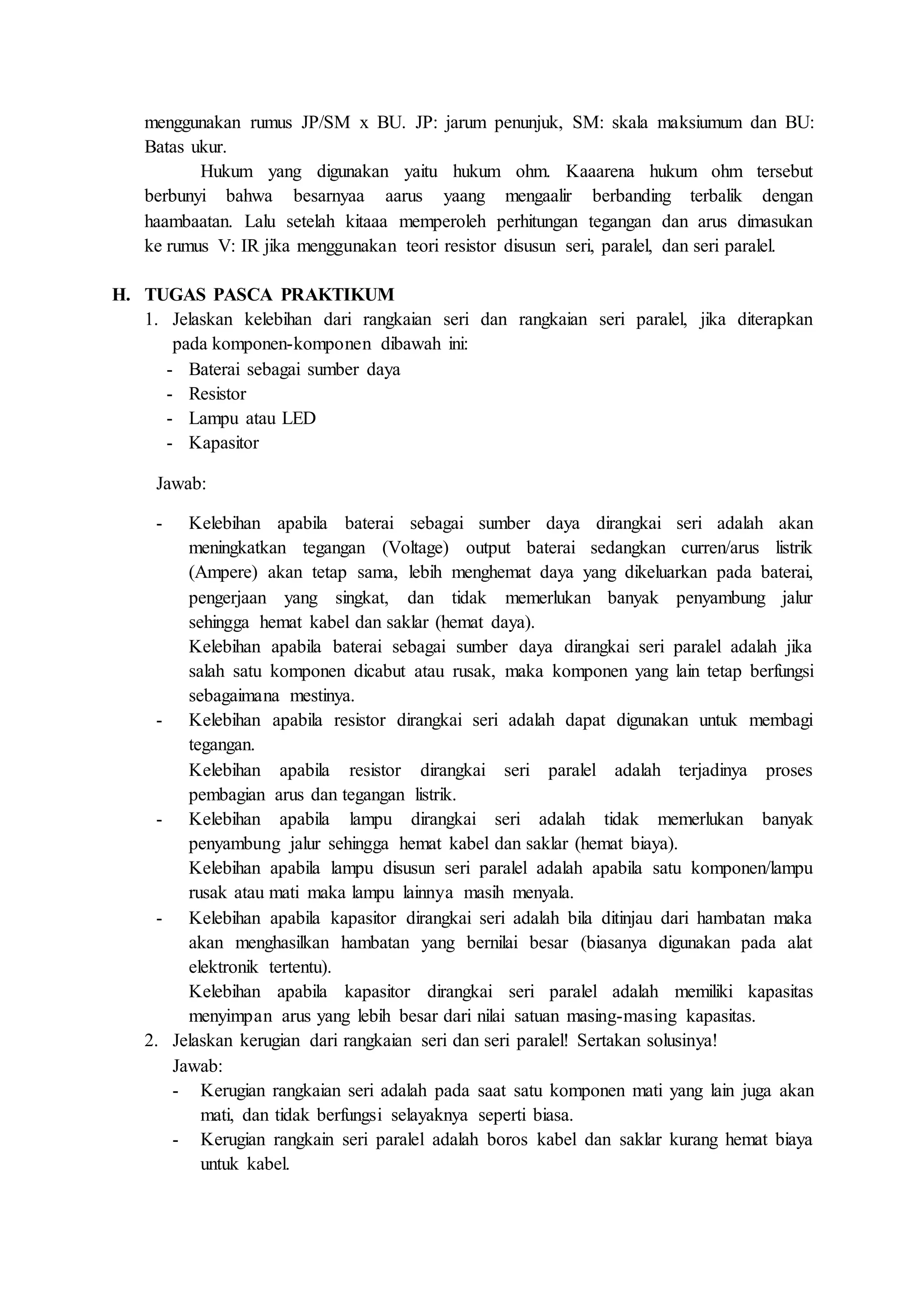 Laporan Praktikum Rangkaian Seri Paralel | DOCX