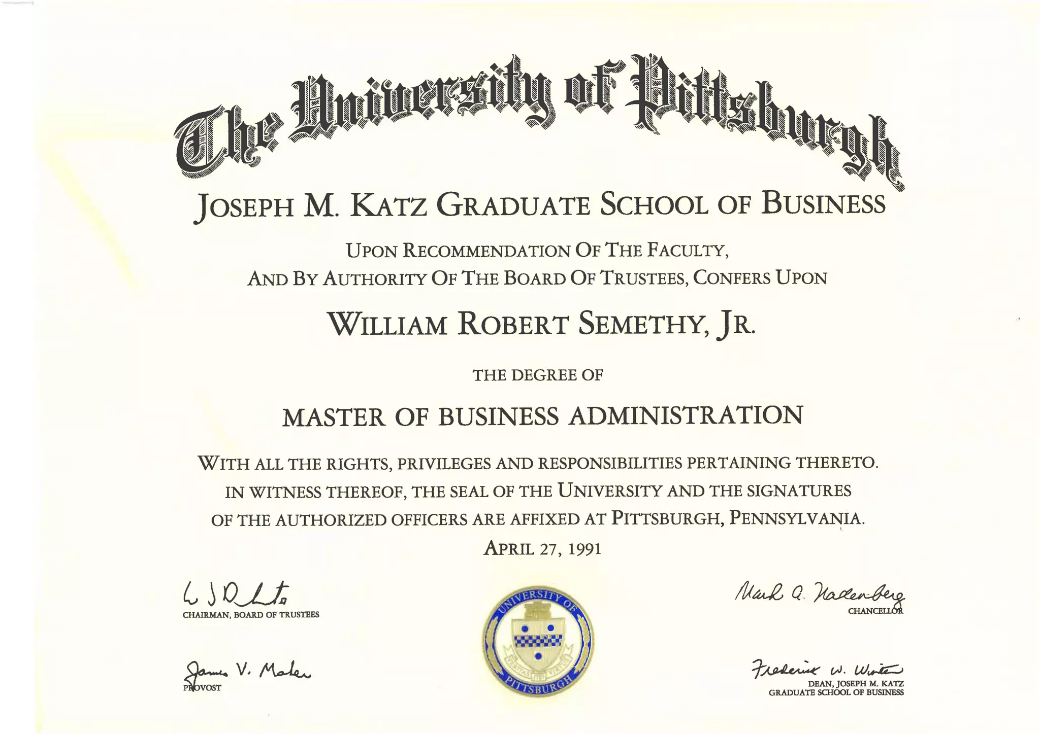 19910427 SEMETHY Robert Pitt MBA | PPT