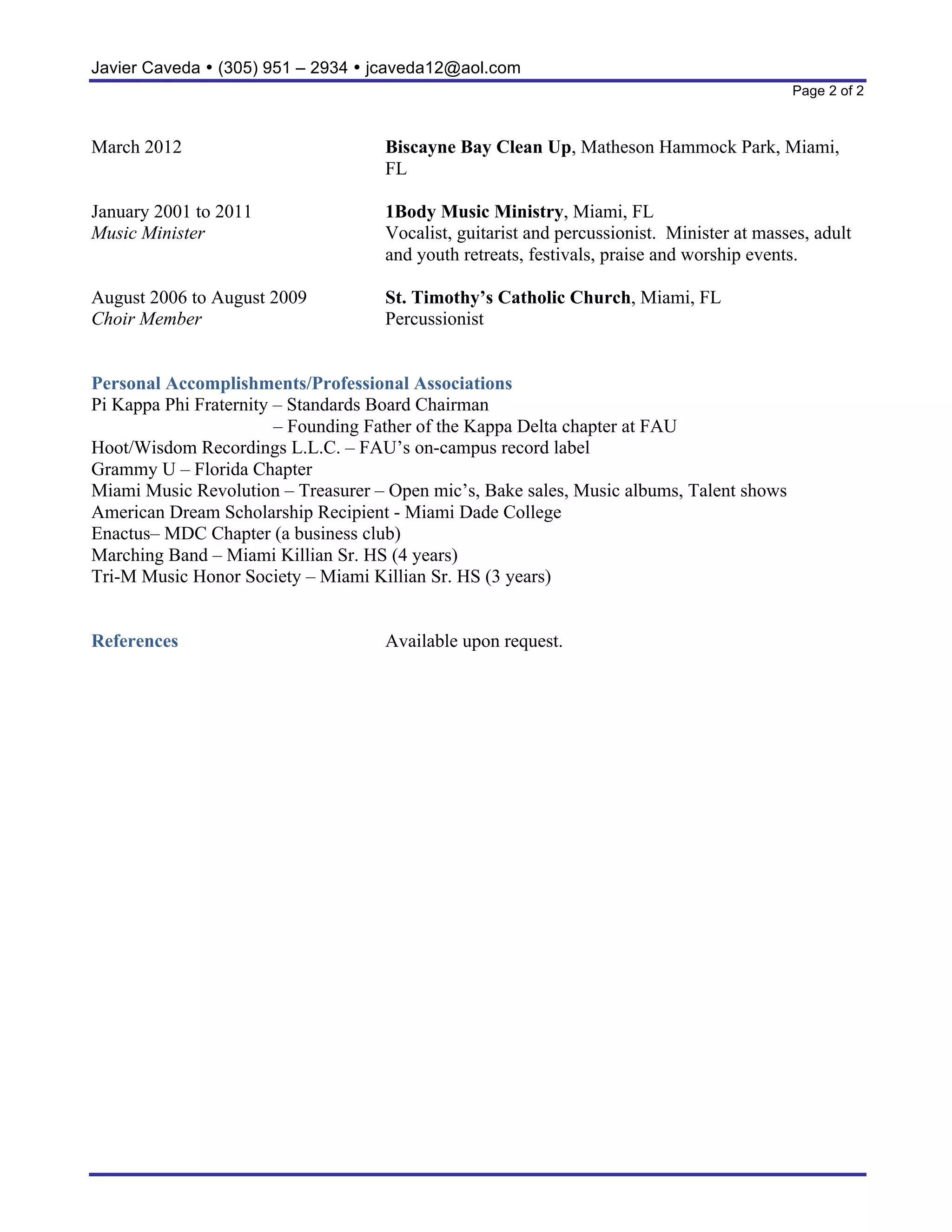 Javier Caveda's Resume | PDF | Music | Entertainment