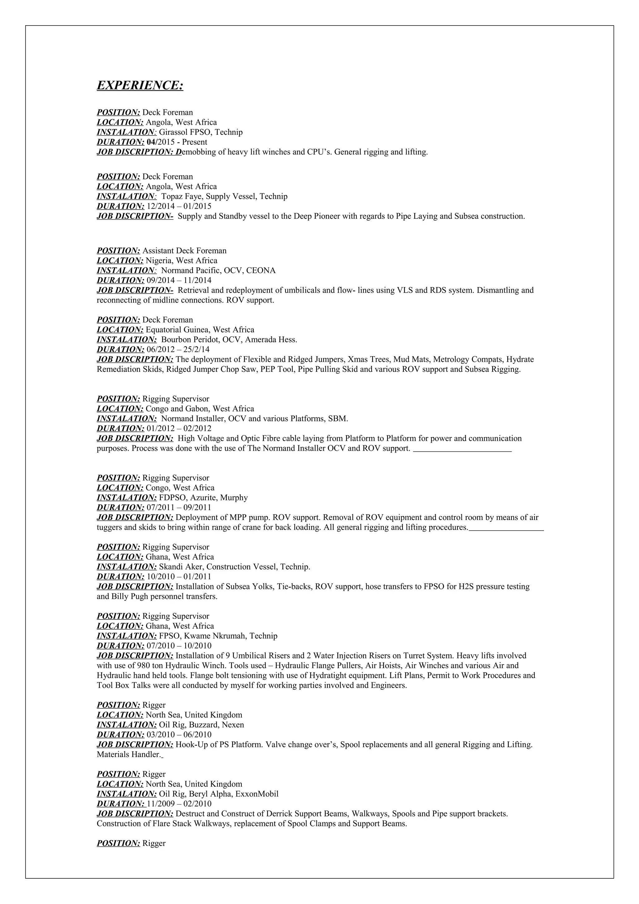 GRANT GREEN OFFSHORE CV | DOC