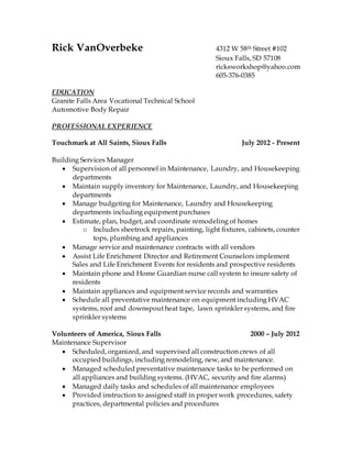 Rick VanOverbeke Resume (1) | PDF