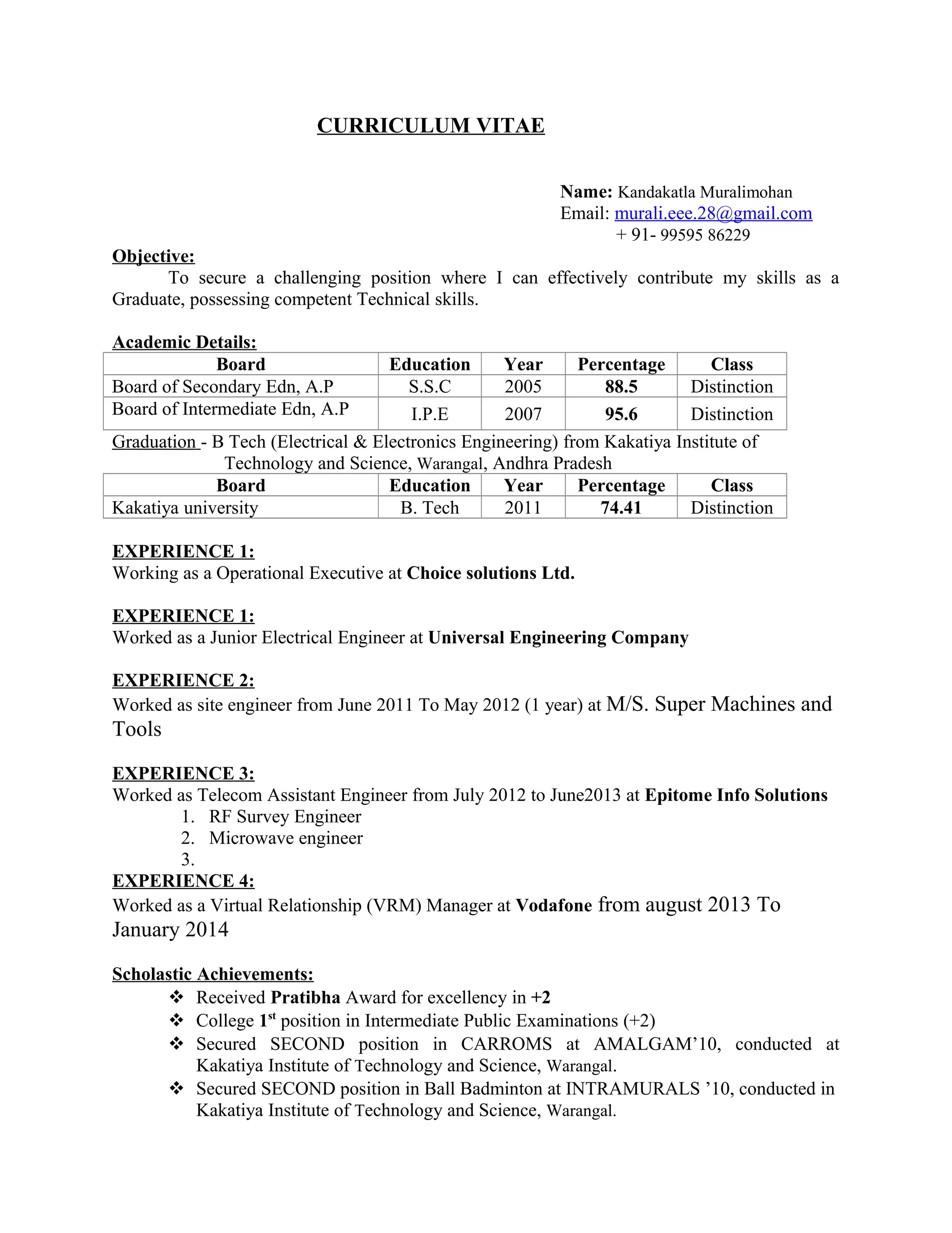 murali cv 2015 | PDF