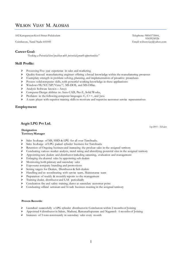 Wilson resume Aegis -Naukri | DOCX