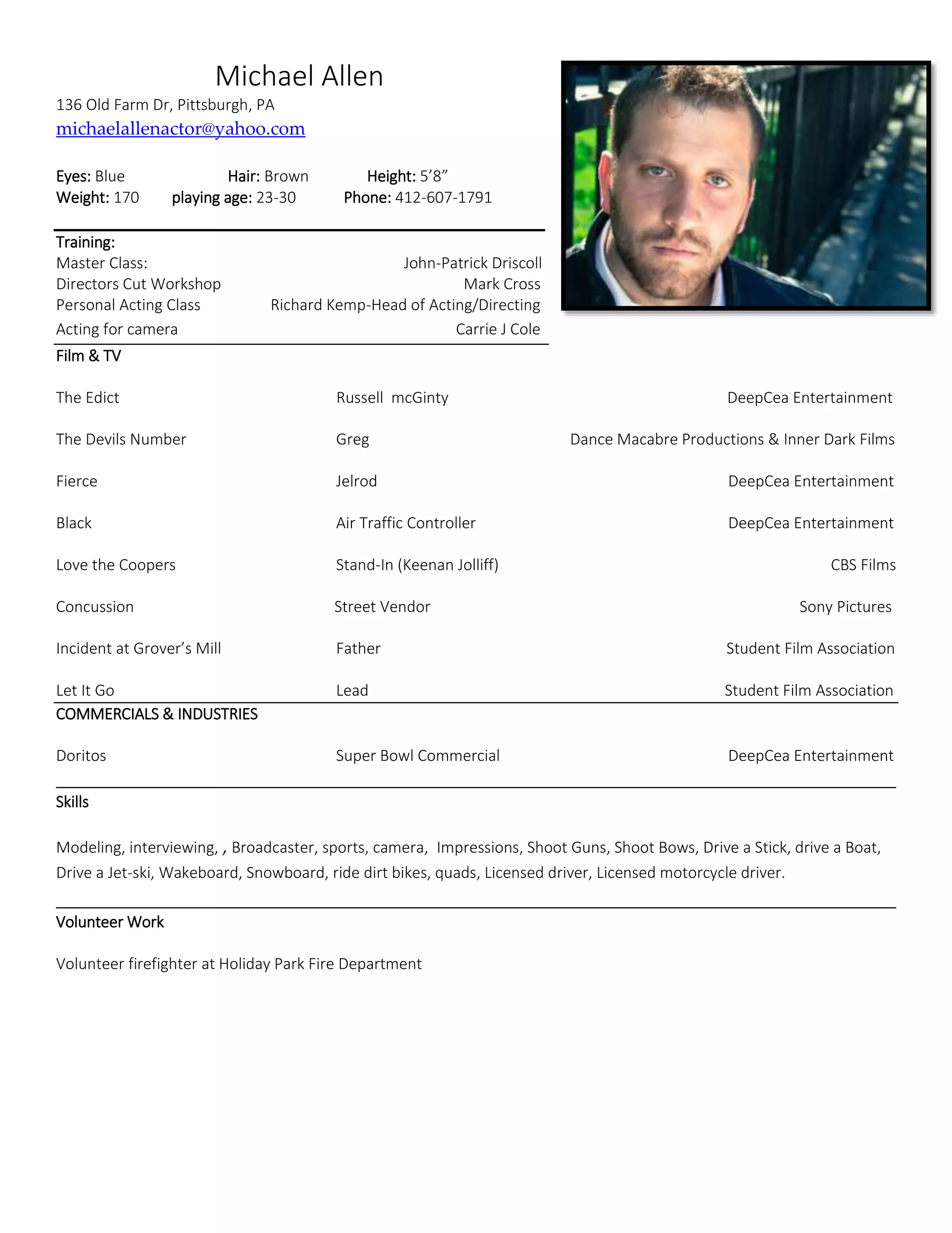 Michael Allen Acting Resume | PDF