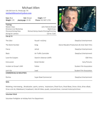 Michael Allen Acting Resume | PDF