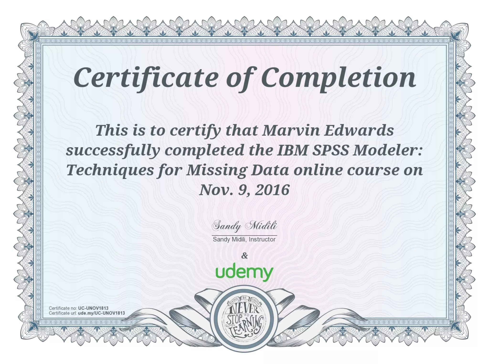 cert of completion - Missing Data IBM SPSS Modeler | PDF | Computer Software and Applications ...