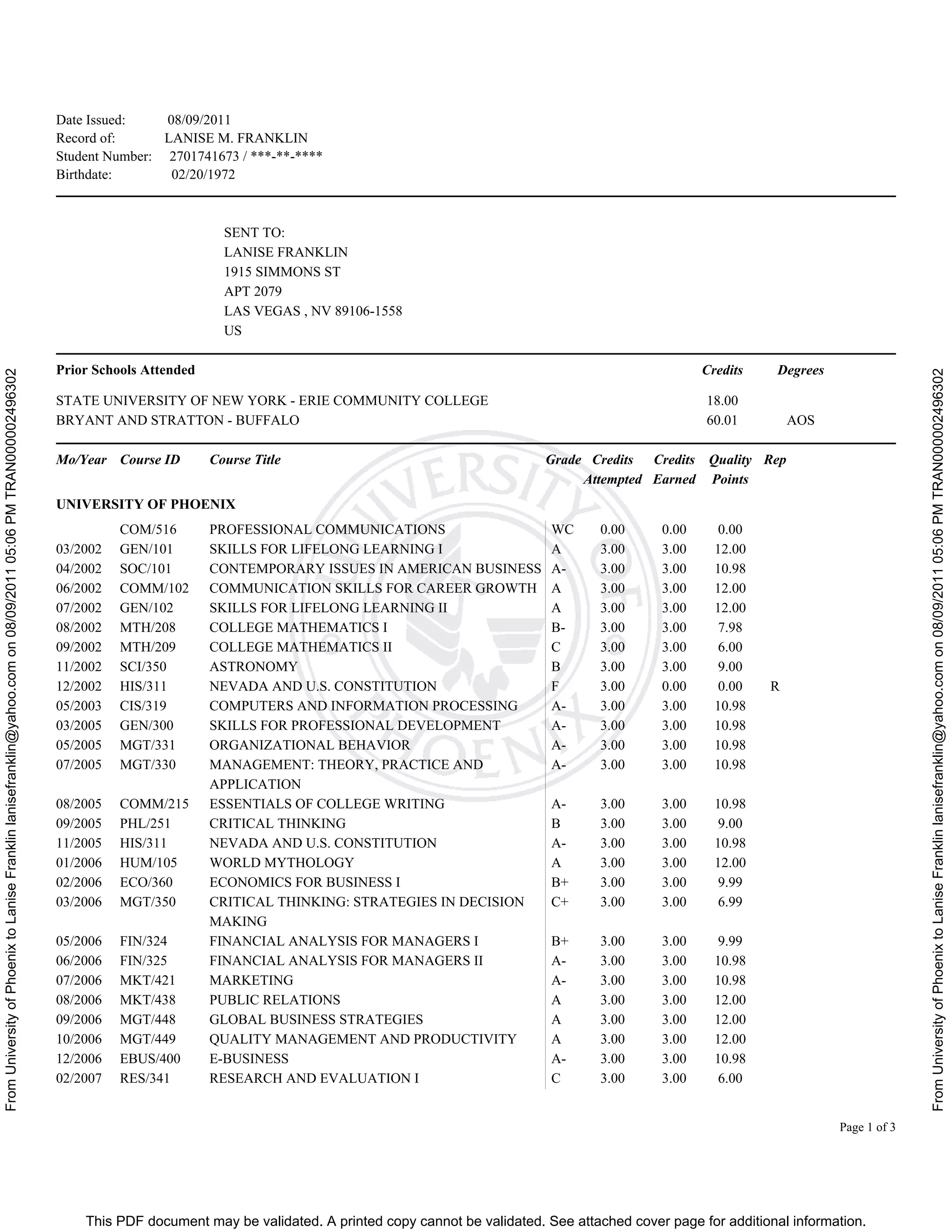 completed-transcript-2496302 | PDF | Professional School | Postgraduate Education