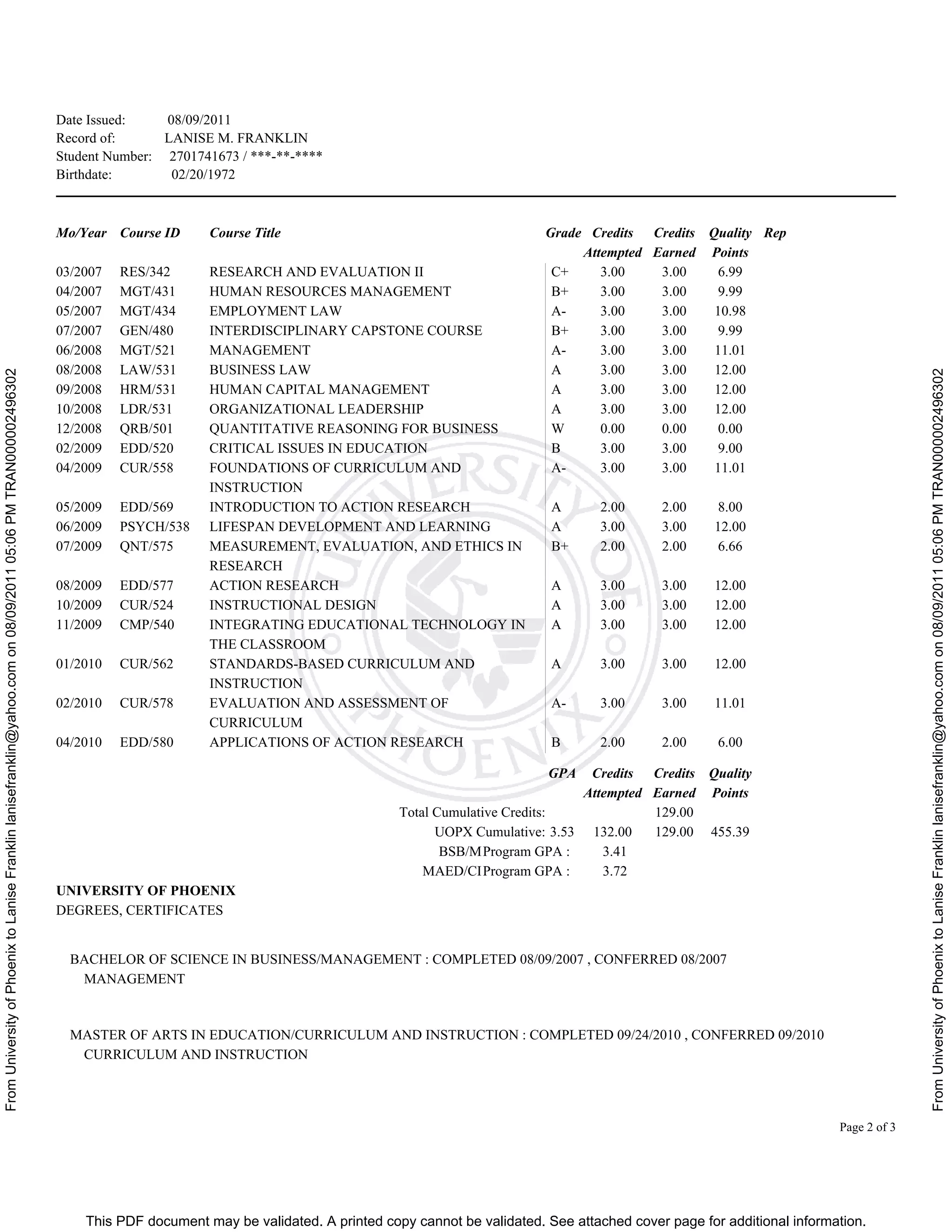 completed-transcript-2496302 | PDF | Professional School | Postgraduate Education