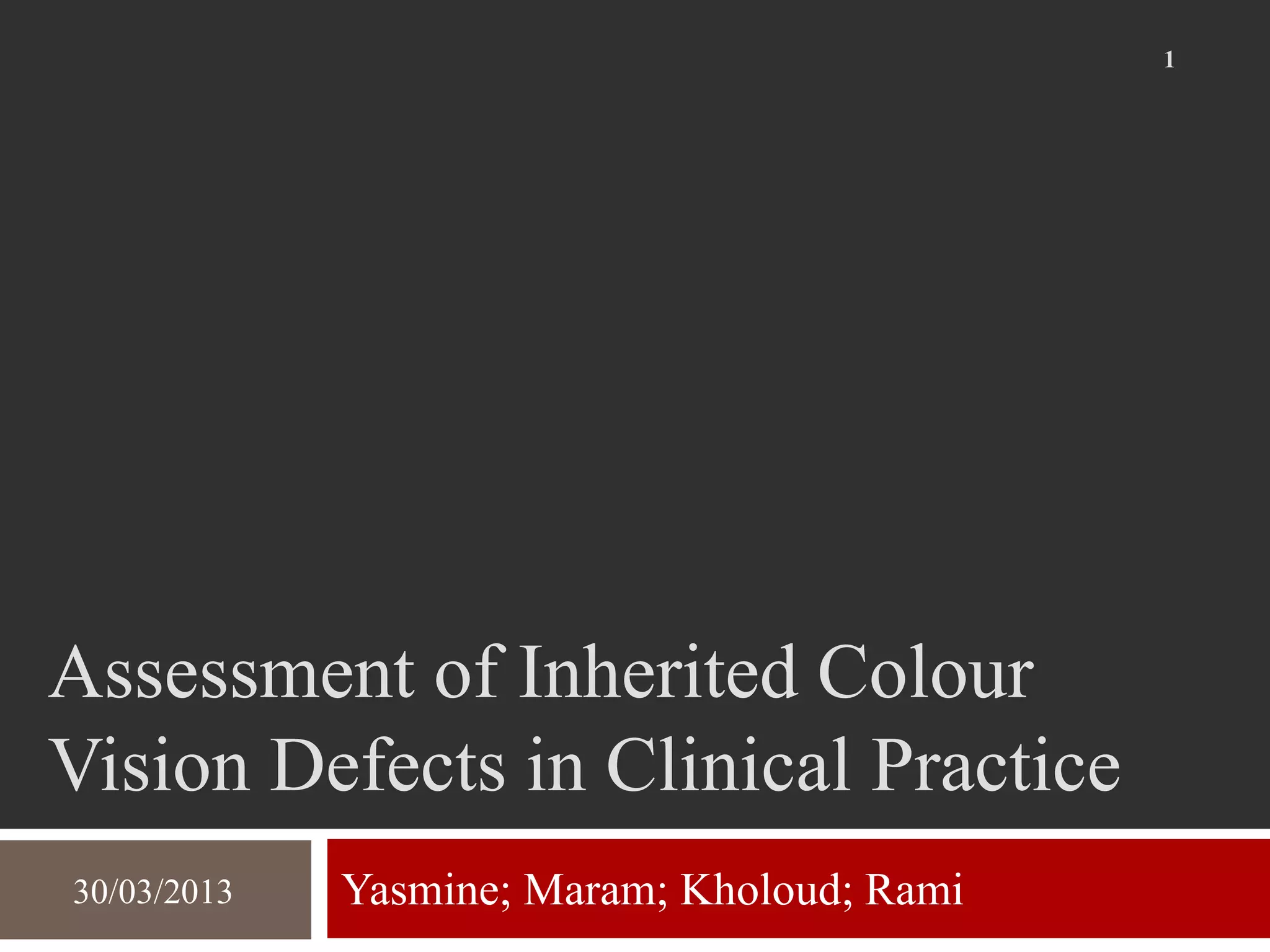 Assessment of Inherited Colour Vision Defects | PDF