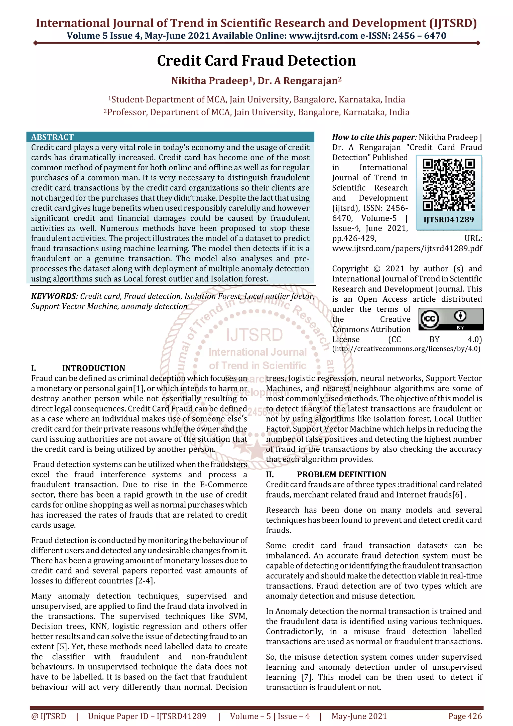 Credit Card Fraud Detection | PDF